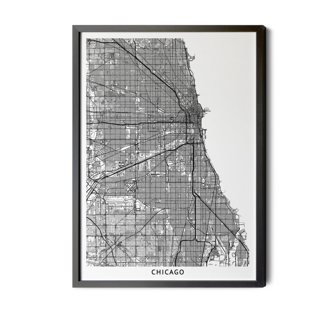 Chicago Illinois Map, Black and White, Chicago IL Map, Map of Chicago ...