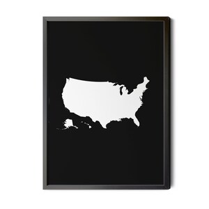 United States of America Map Black and White Inverted | Etsy