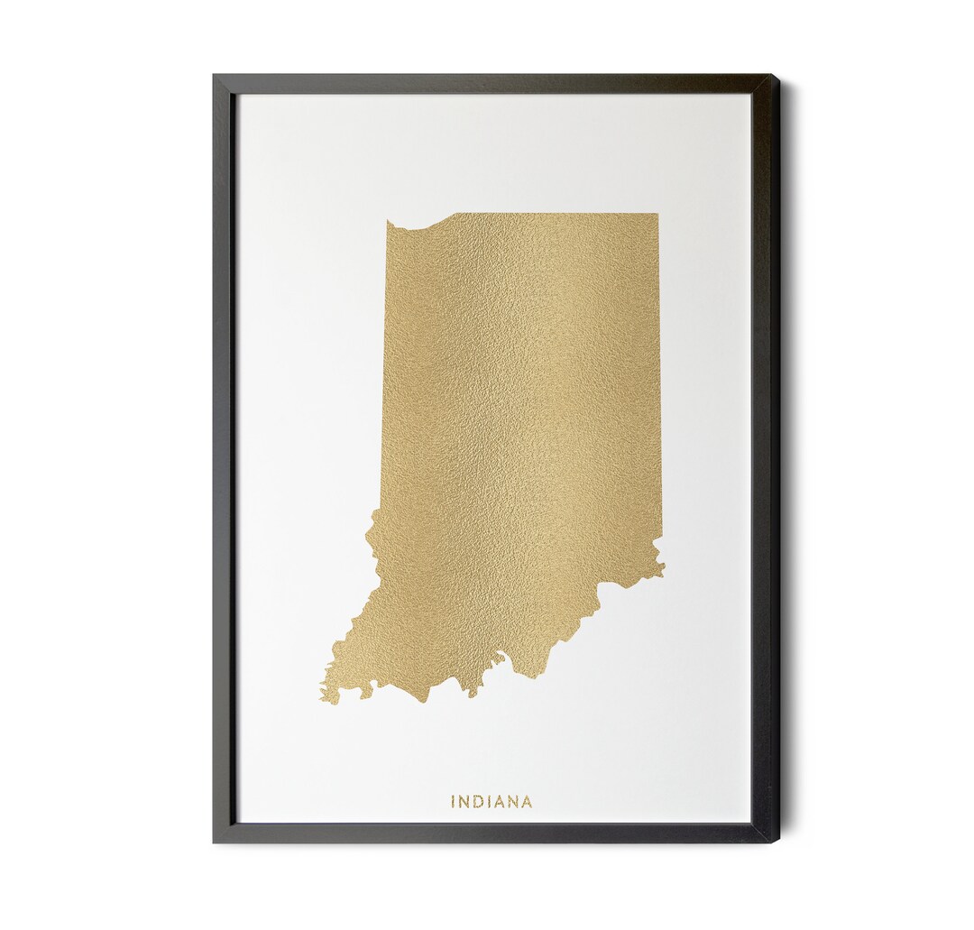 Indiana Map, Gold Foil Texture, Contemporary, Modern Map Art, Map of ...