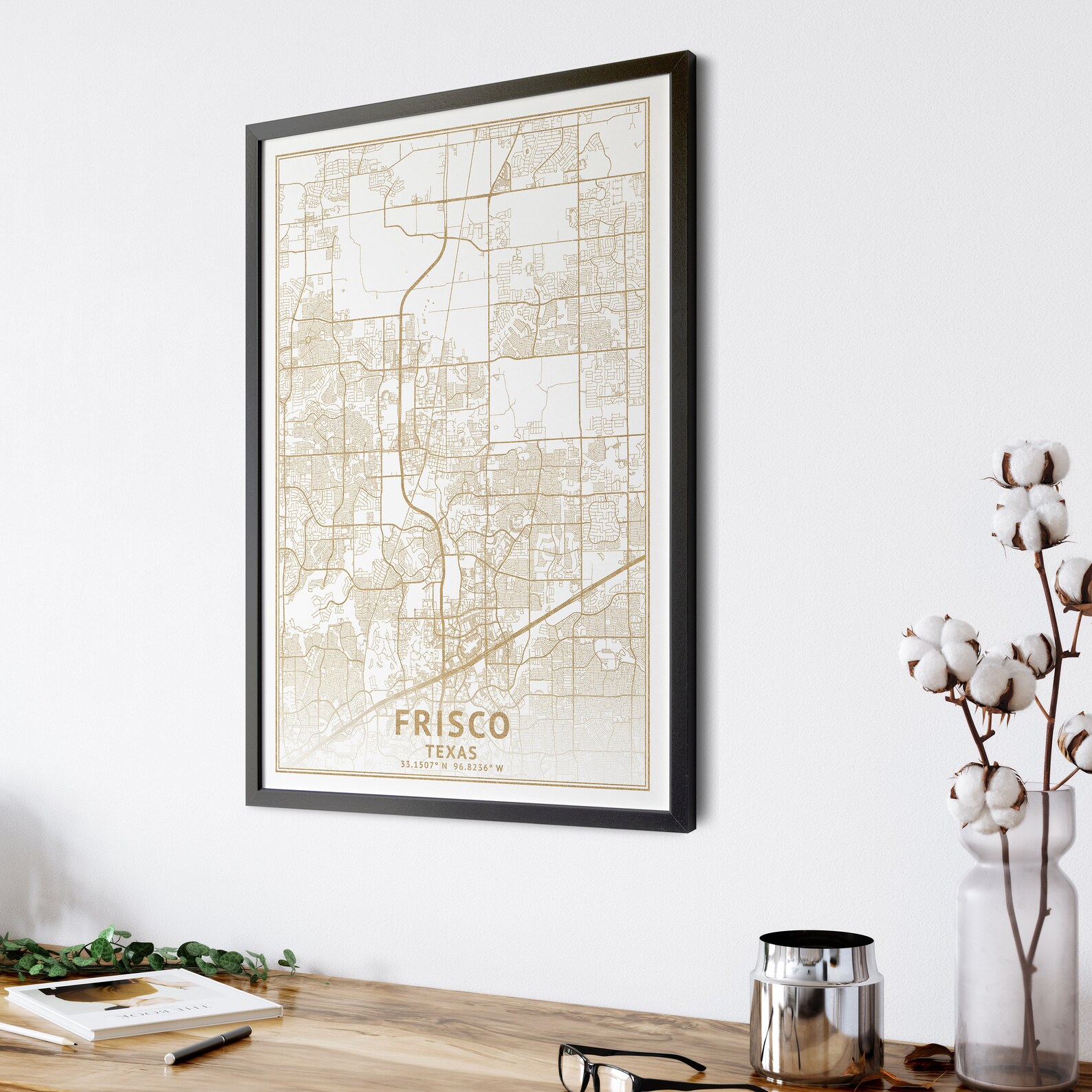 Frisco Texas Map, High Resolution Real Gold Leaf Texture, Coordinates ...