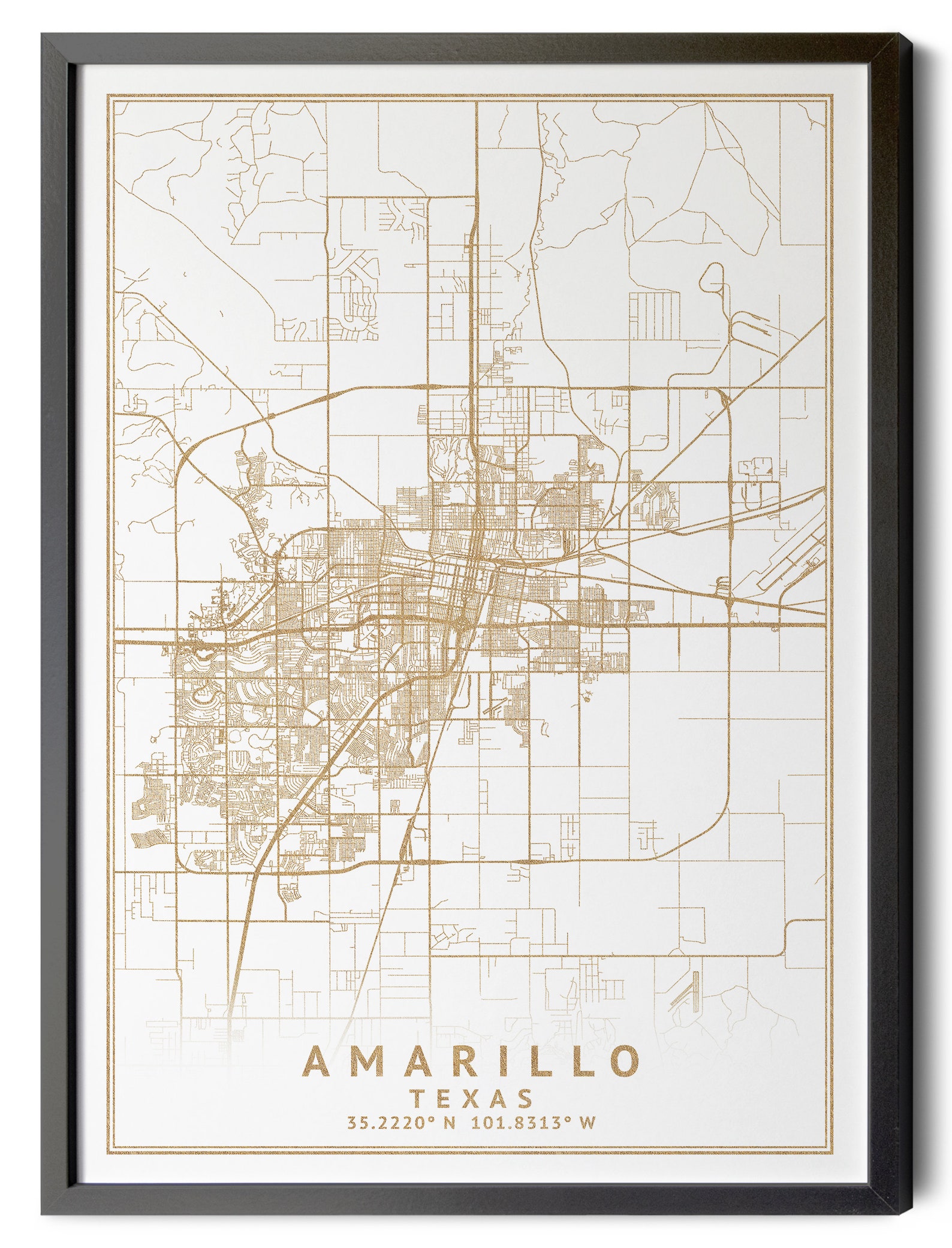 Amarillo Texas Map High Resolution Real Gold Leaf Texture | Etsy