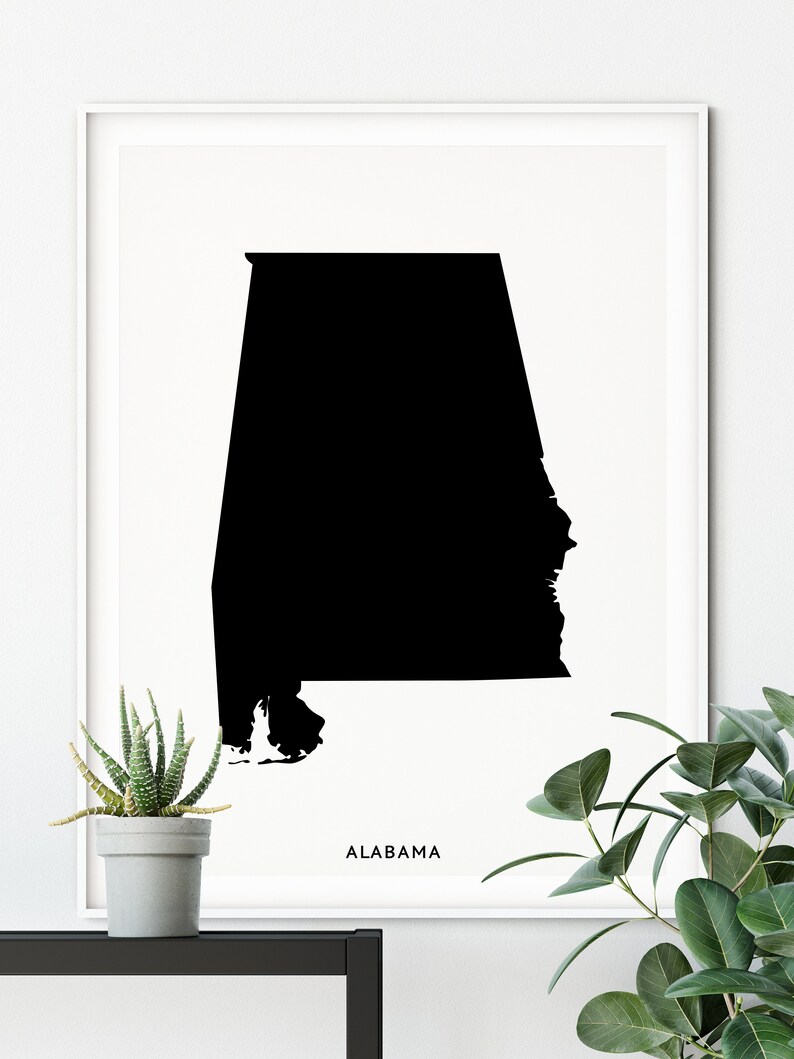 Alabama State Map, Black and White, Minimalist State Map, Alabama Map ...