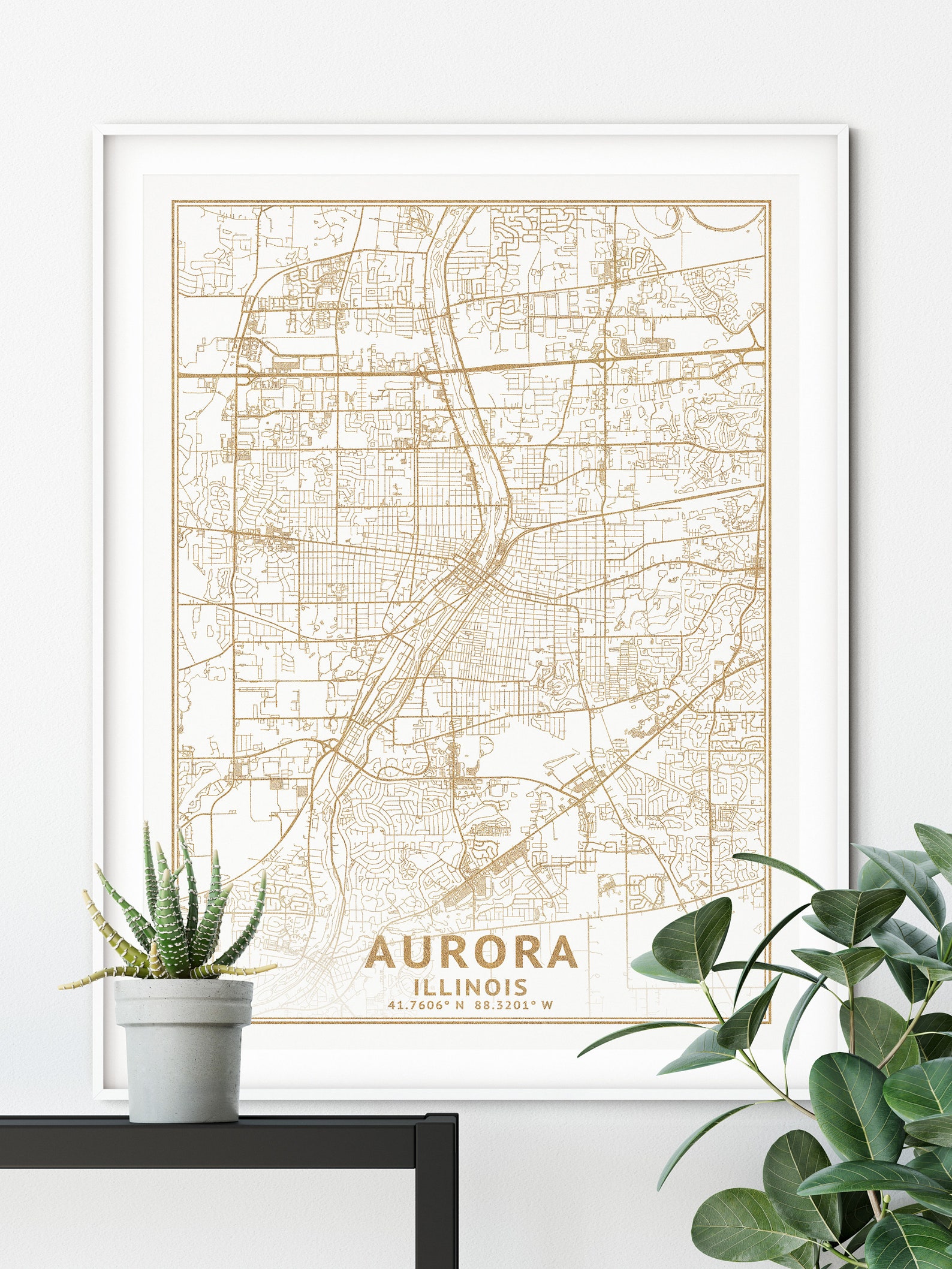 Aurora Illinois Map, High Resolution Real Gold Leaf Texture ...
