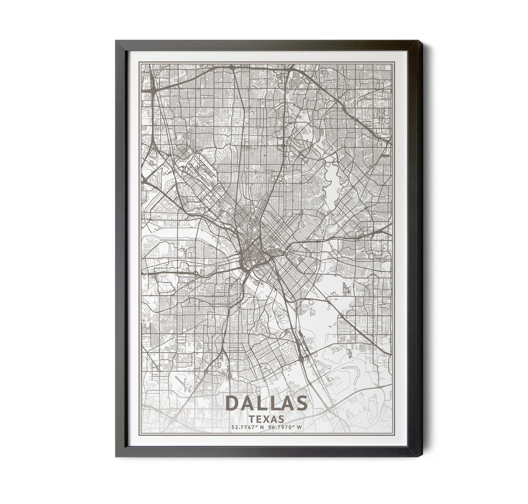 Dallas Texas Map, Grey and White, Coordinates, Map of Dallas, Dallas TX ...