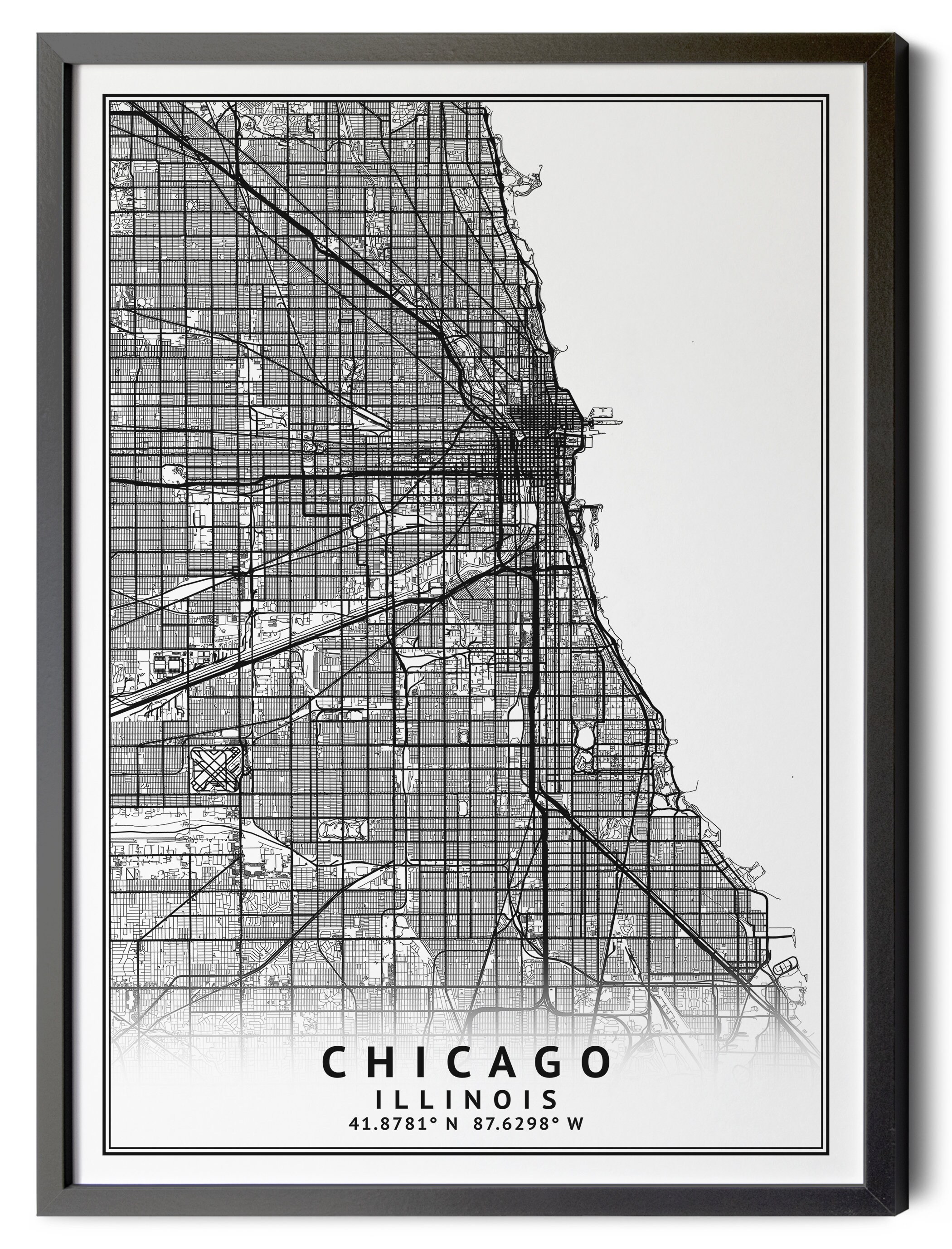 Chicago Map Coordinates Chicago Illinois Map Wall Art Map | Etsy