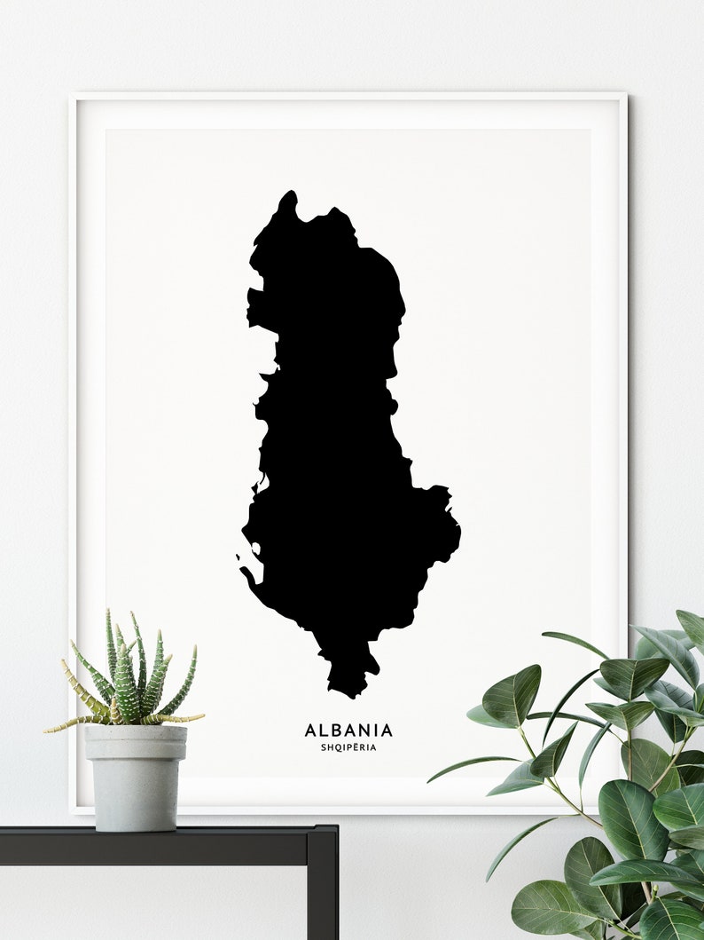 Albania, Shqipëria, Map, Black and White, Minimalist, English and ...