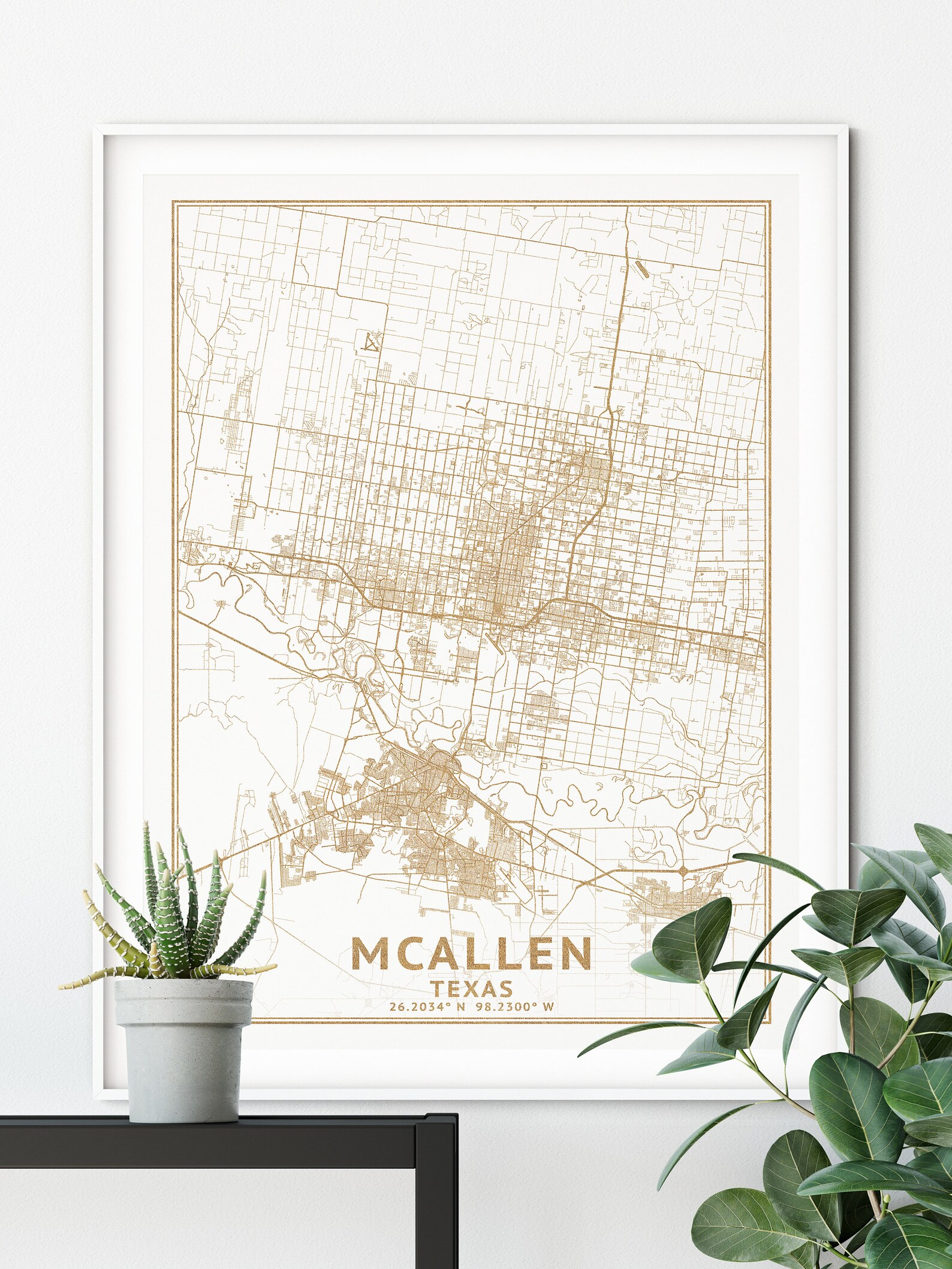 Mcallen Texas Map, High Resolution Real Gold Leaf Texture, Coordinates ...