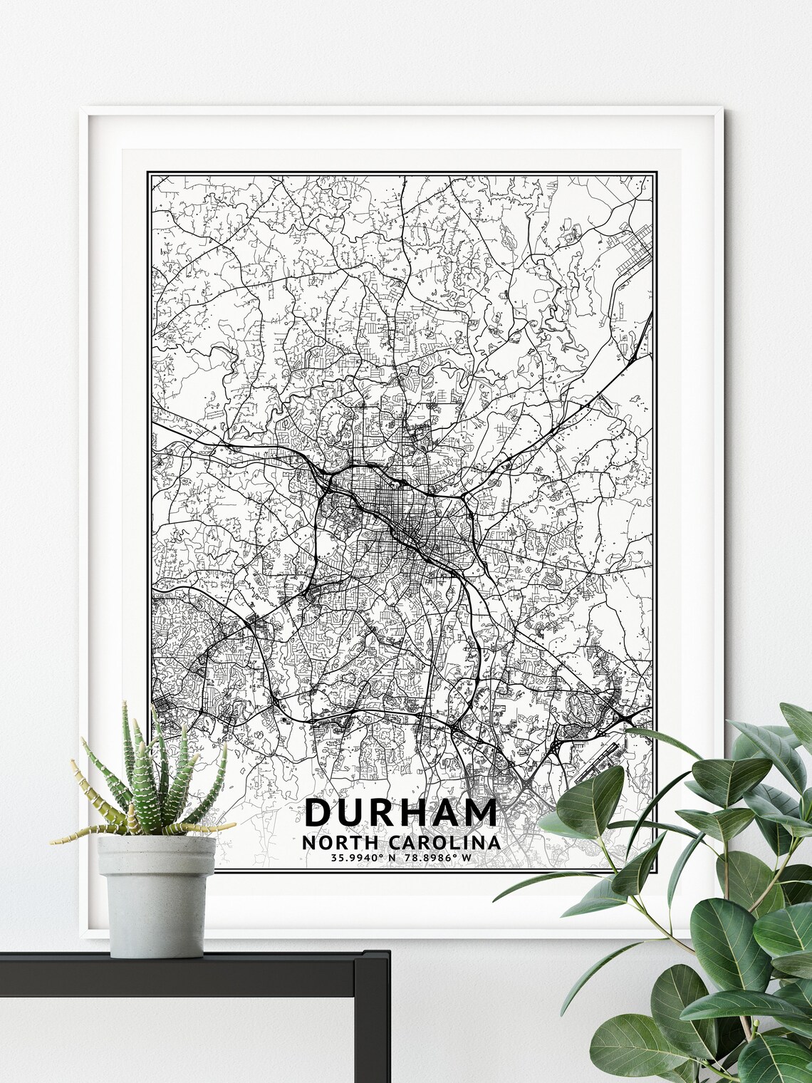 Durham North Carolina Map Black and White Coordinates Map - Etsy