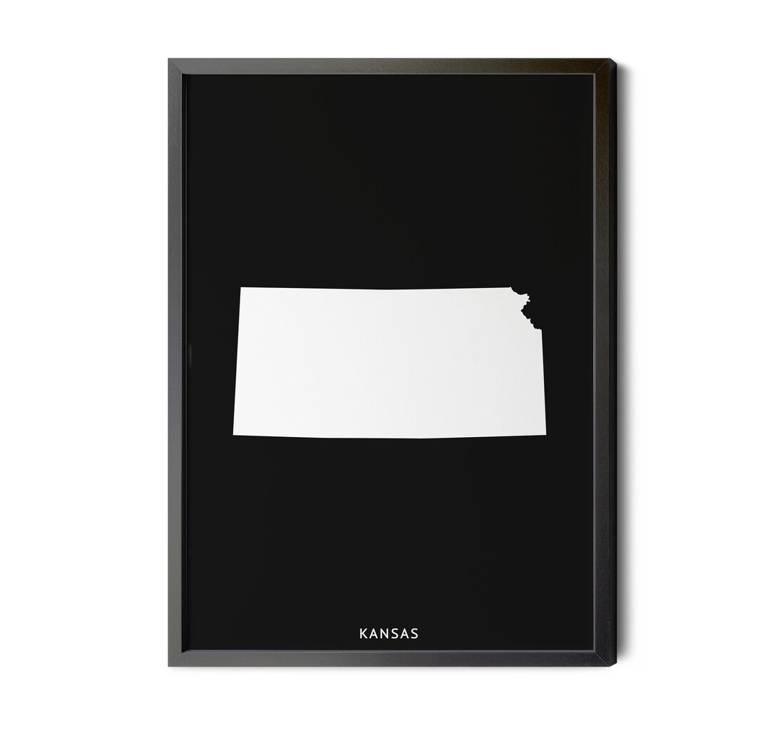 Kansas Map, Black and White, Inverted, Minimalist, Map of Kansas, KS ...