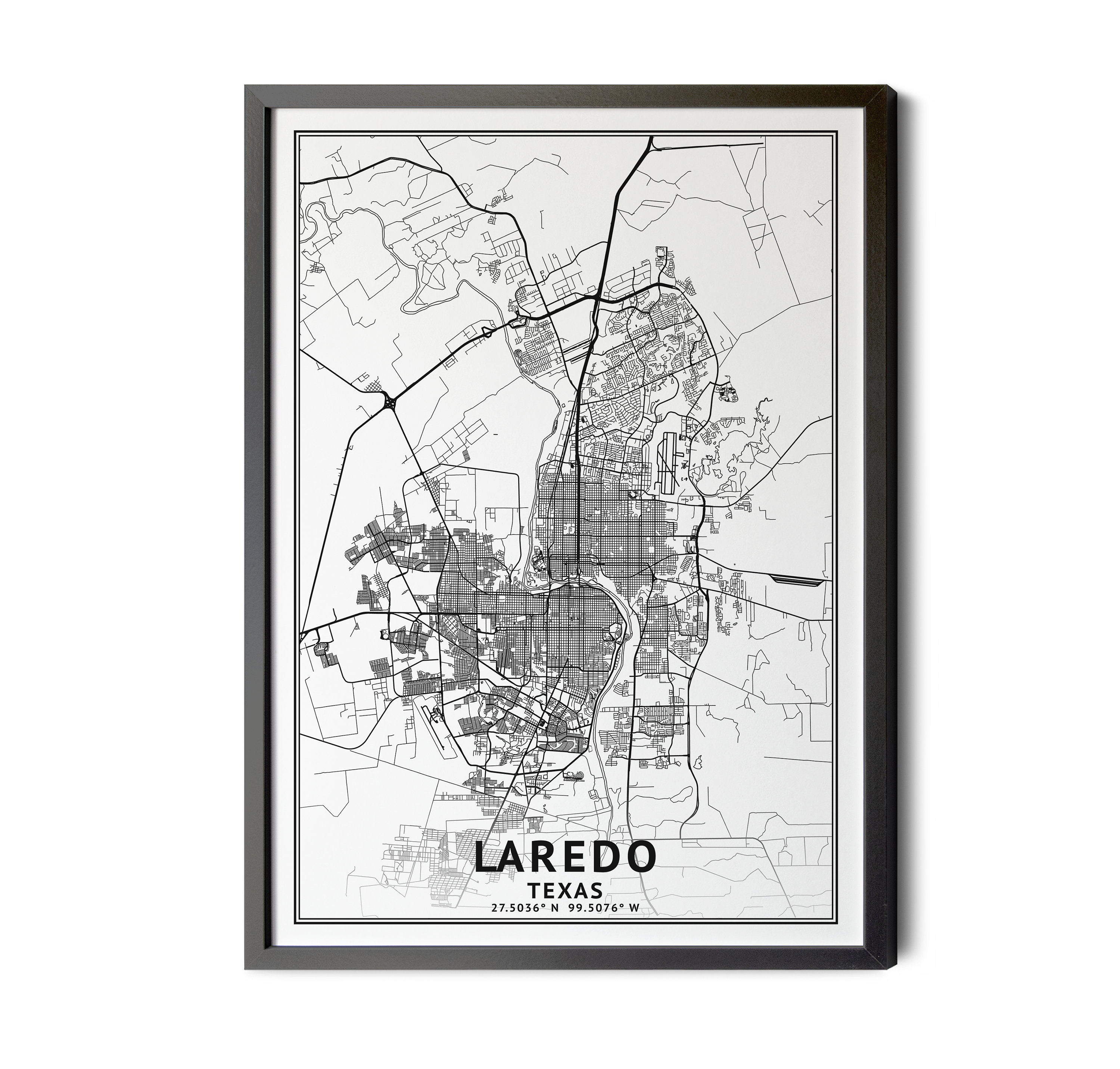 Laredo Texas Map Black and White Coordinates Map of Laredo - Etsy