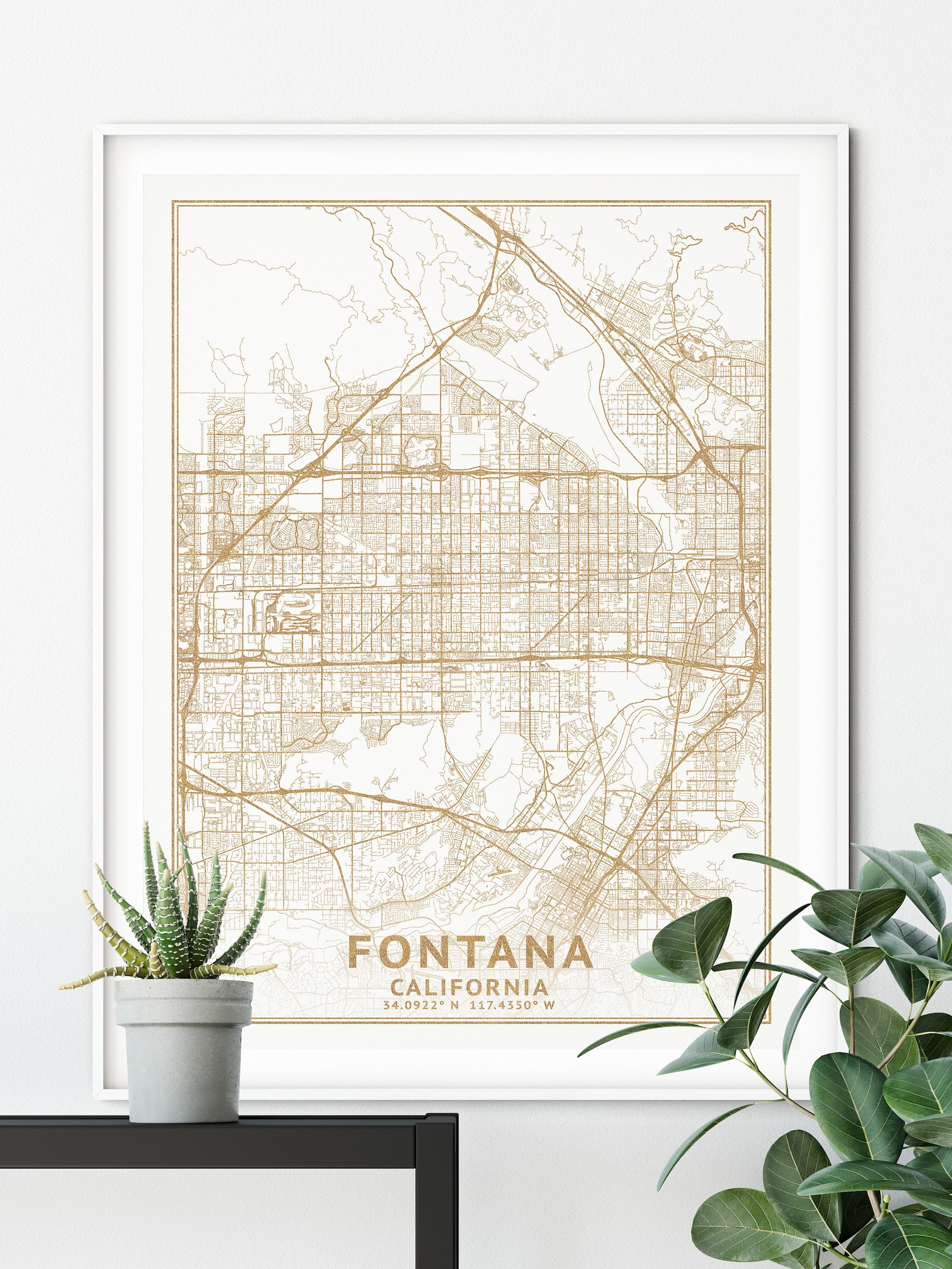 Fontana California Map, High Resolution Real Gold Leaf Texture ...