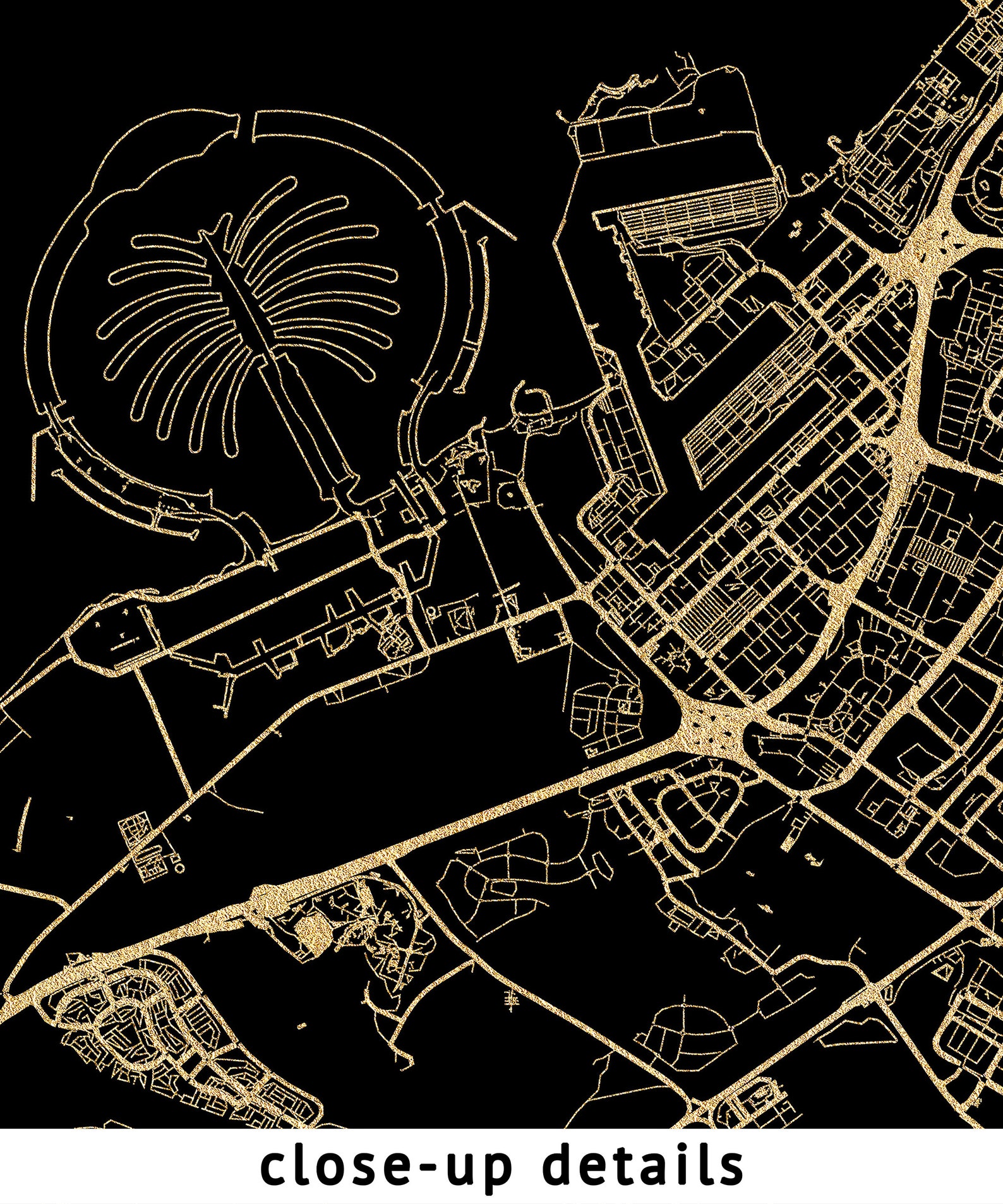 Dubai United Arab Emirates Map, Black, High Resolution Real Gold Leaf ...