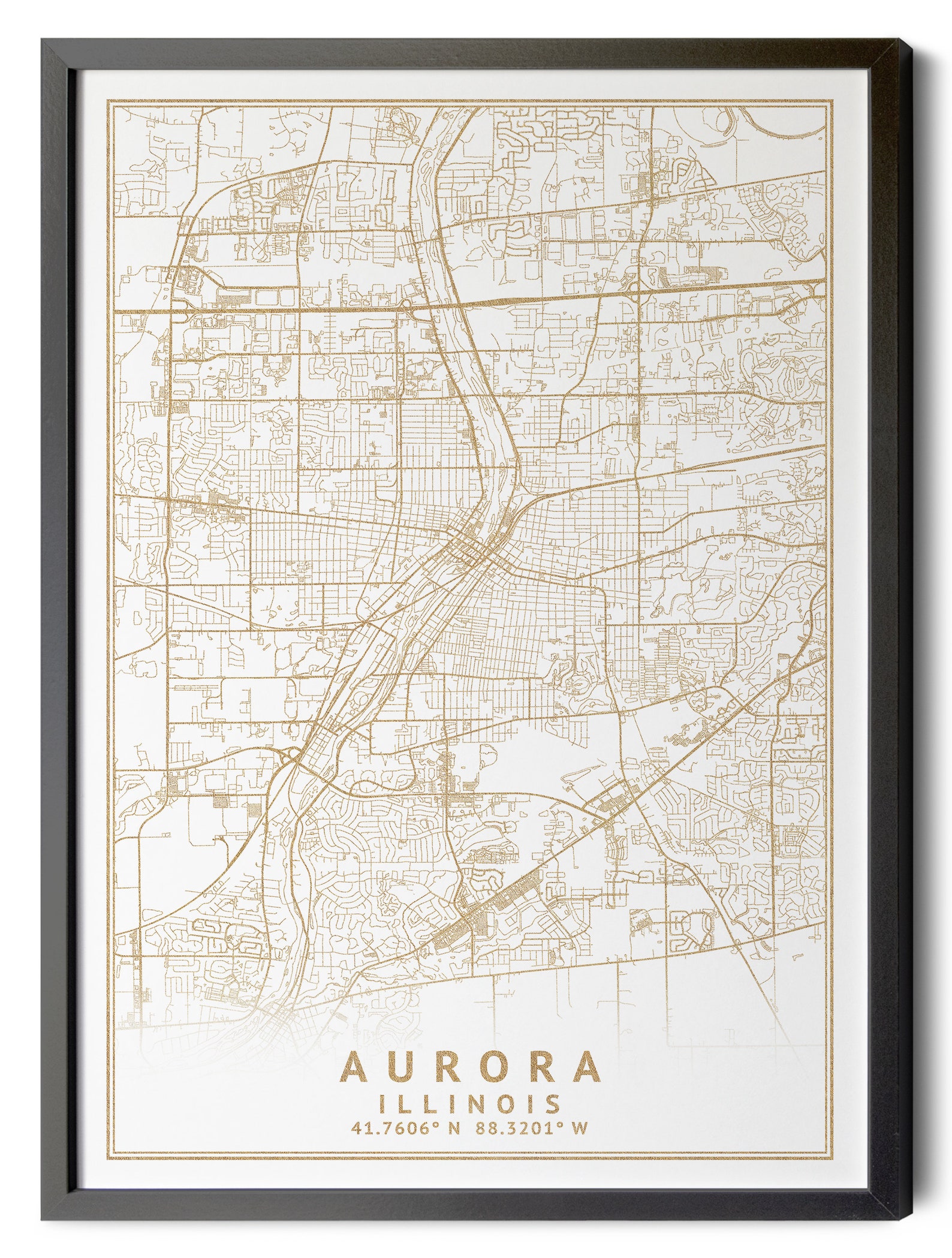 Aurora Illinois Map High Resolution Real Gold Leaf Texture | Etsy