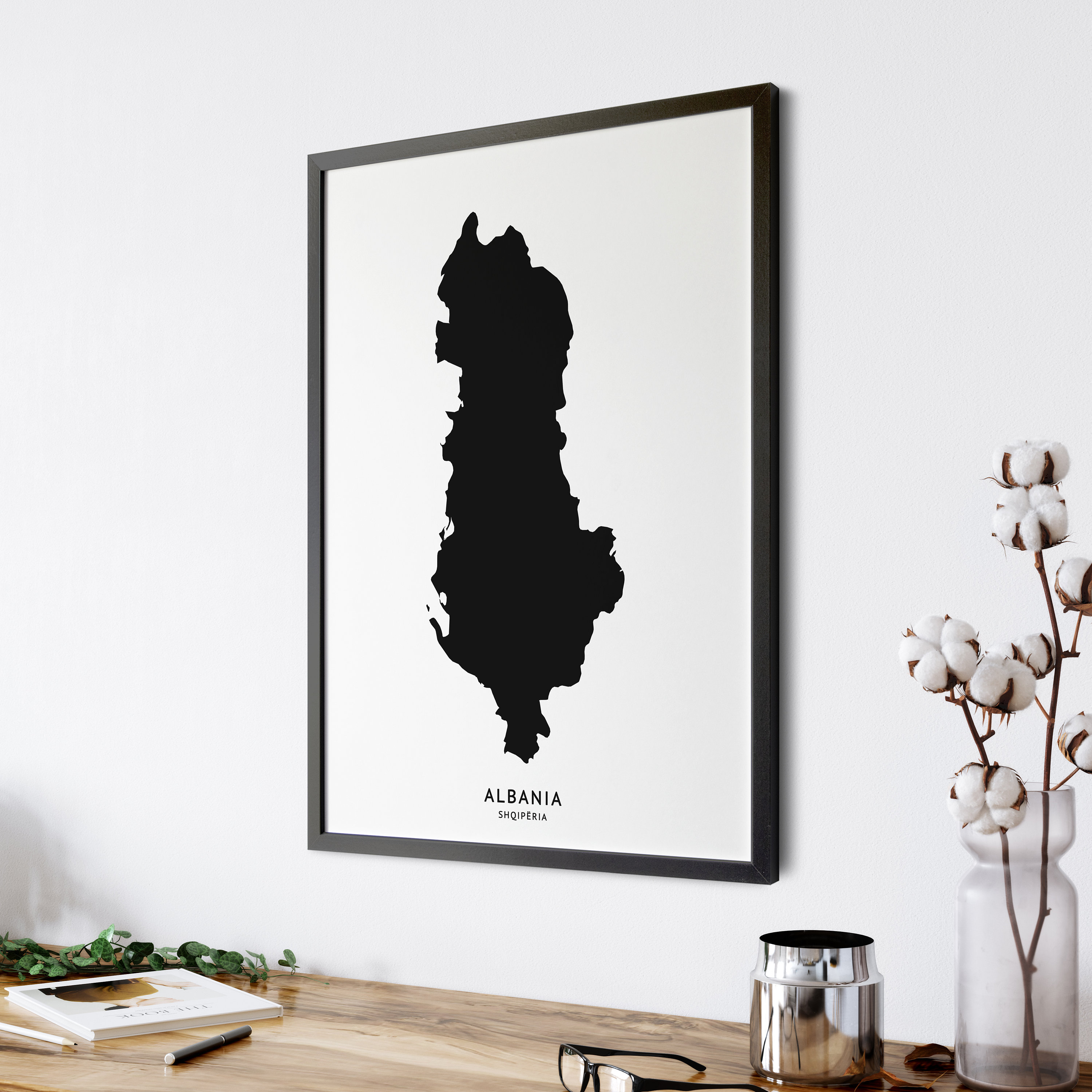 Albania, Shqipëria, Map, Black and White, Minimalist, English and ...