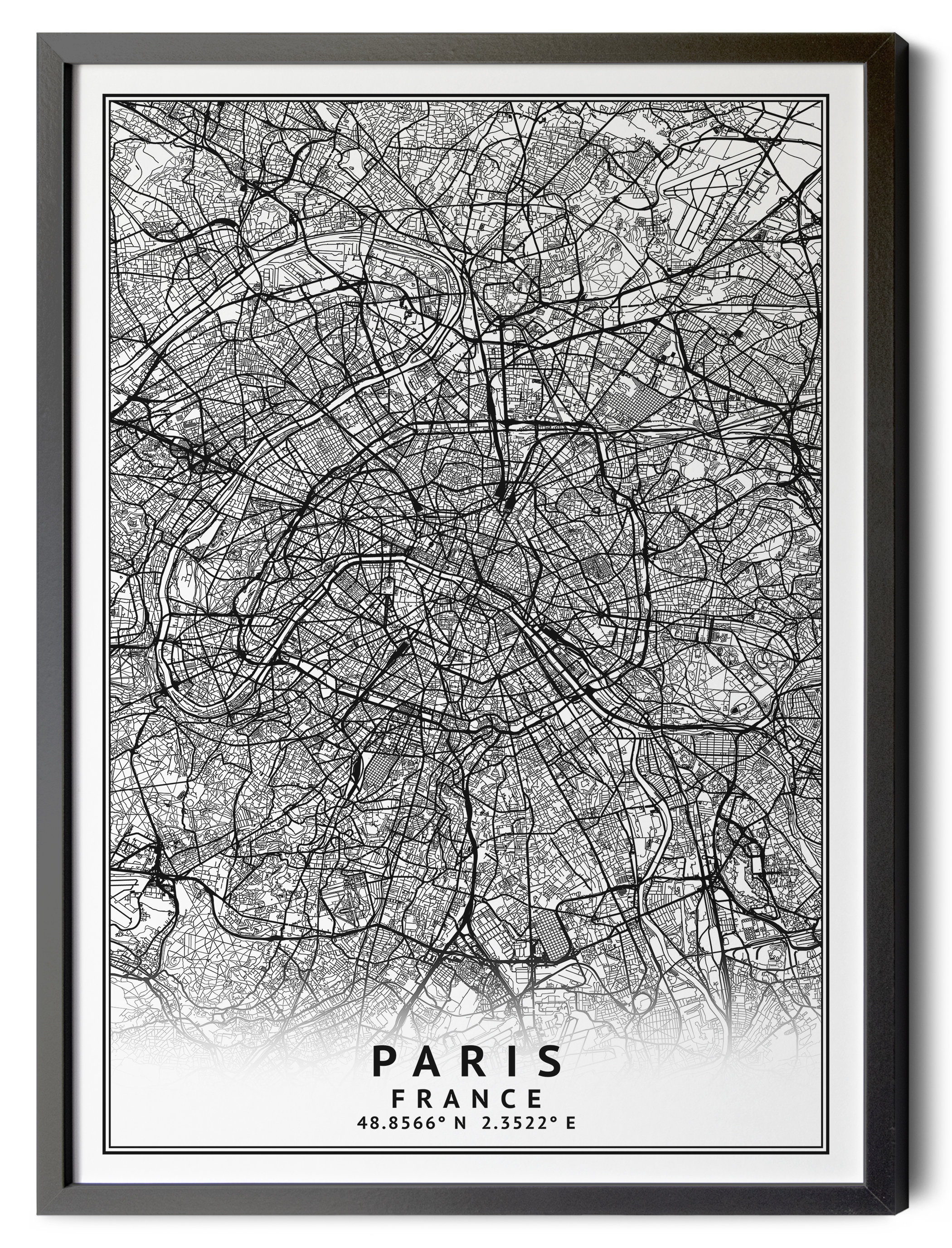 Paris France Map Paris Map Print Coordinates Black and | Etsy