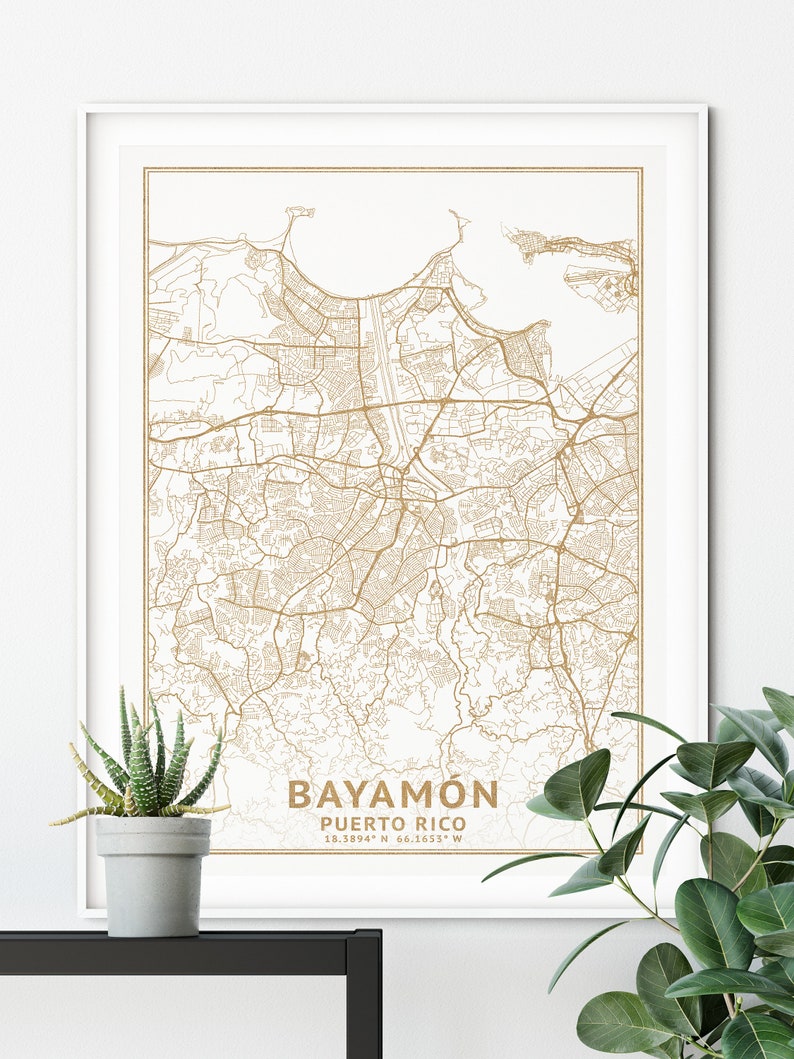 Bayamon Puerto Rico Map High Resolution Real Gold Leaf - Etsy