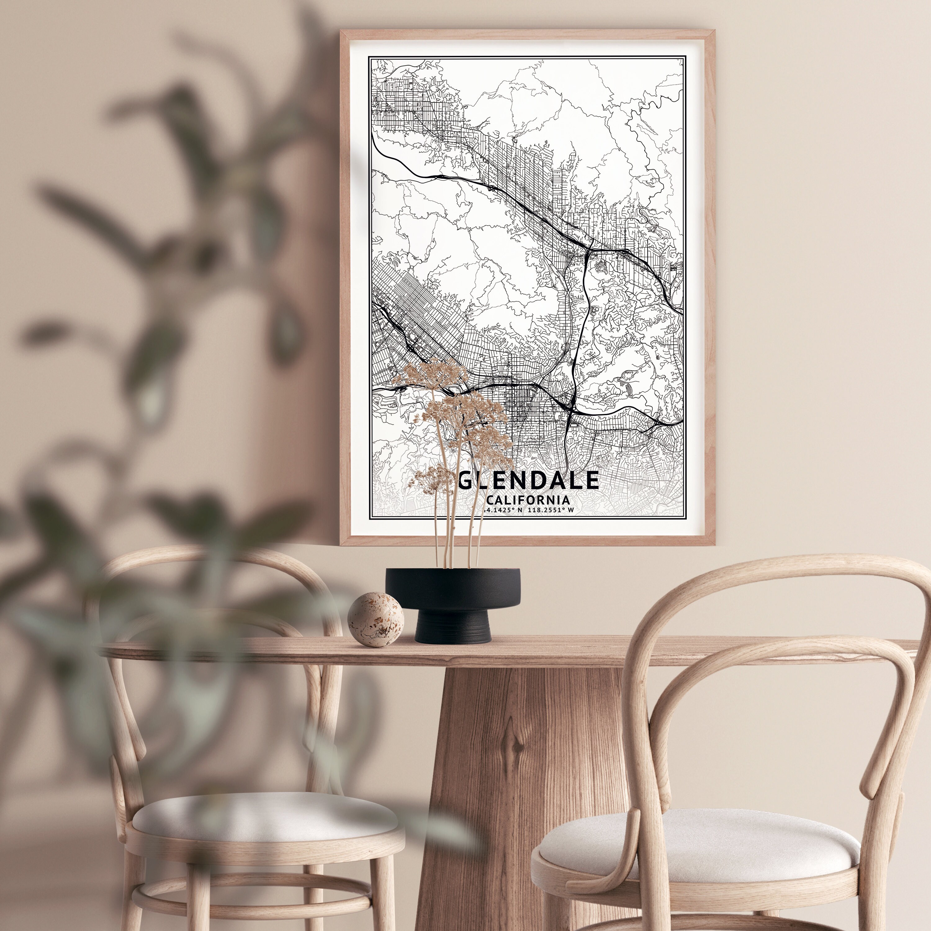 Glendale California Map Black and White Coordinates Map of - Etsy
