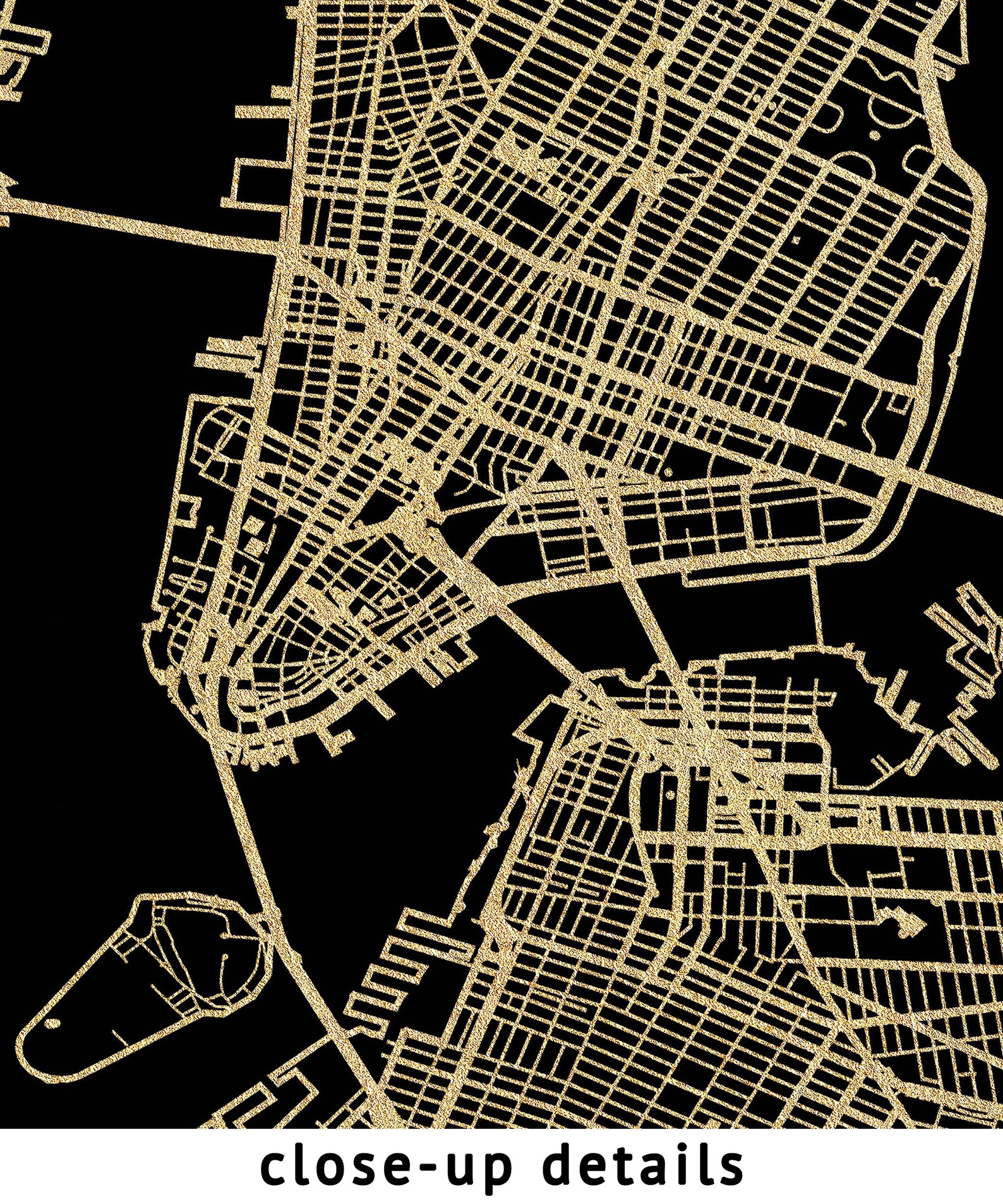 New York City Map, Black, High Resolution Real Gold Leaf Texture ...