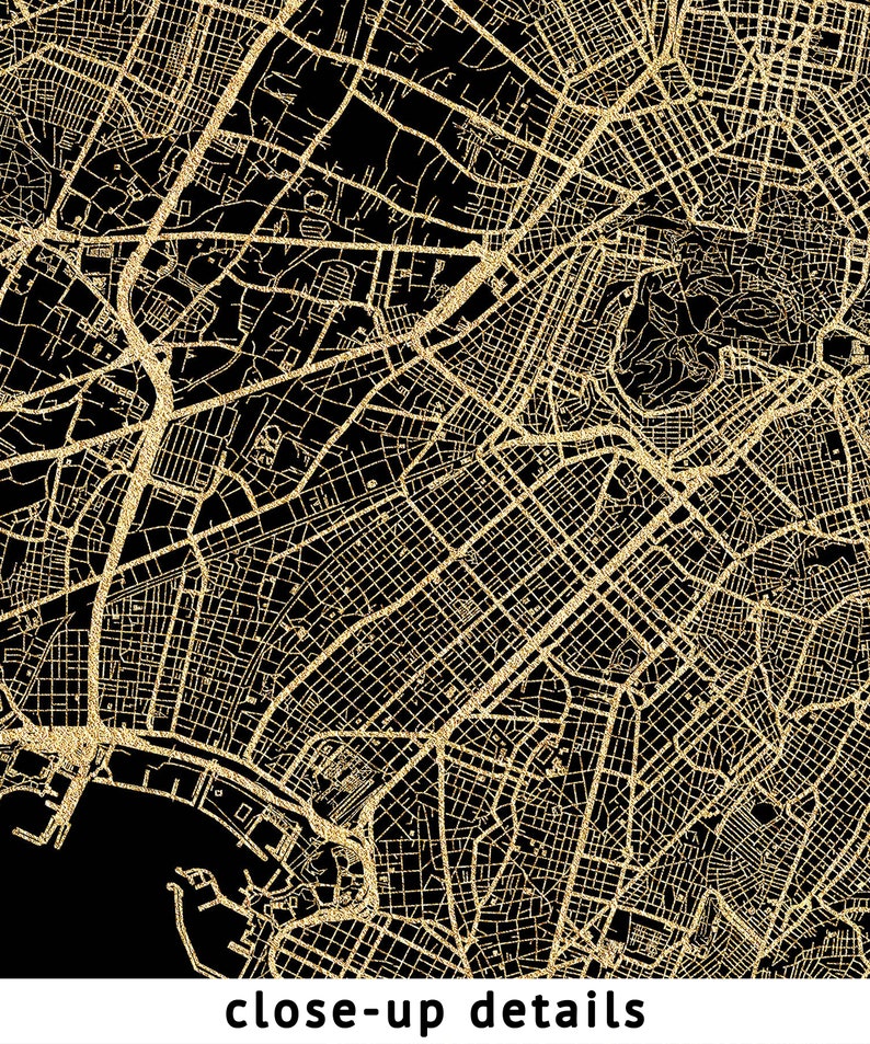 Athens Greece Map, Black, High Resolution Real Gold Leaf Texture ...