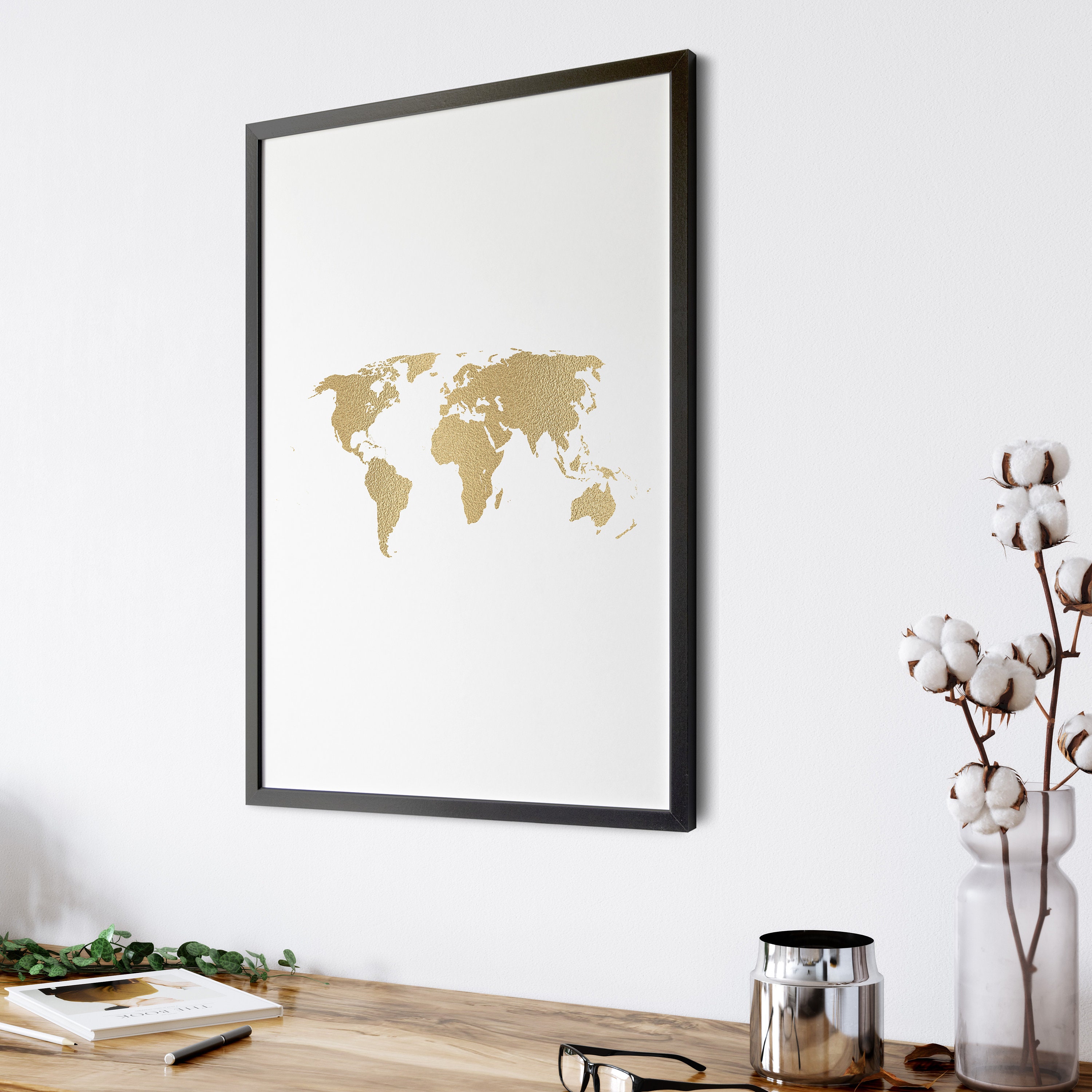 World Map Gold High Resolution Gold Foil World Map Wall - Etsy