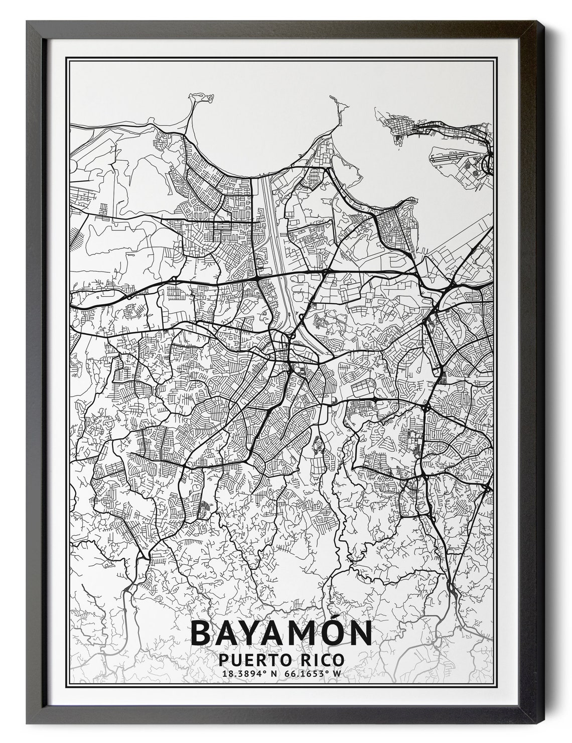 Bayamon Puerto Rico Map Black and White Coordinates Map of - Etsy