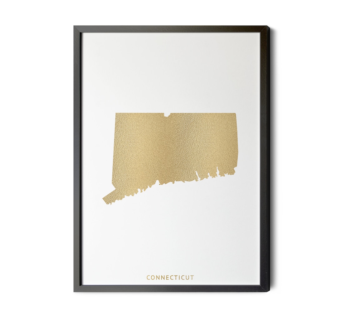 Connecticut Map, Gold Foil Texture, Contemporary, Modern Map Art, CT ...
