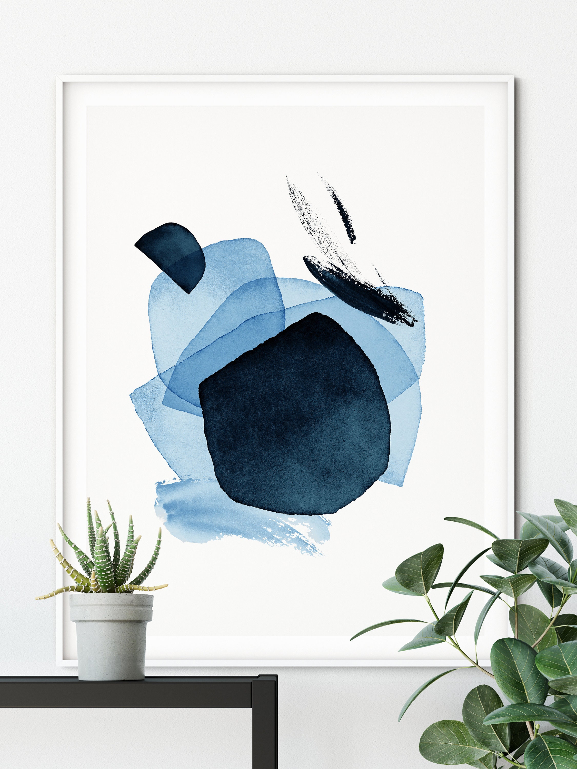 Navy Blue Wall Art Watercolor Shapes Brush Strokes | Etsy