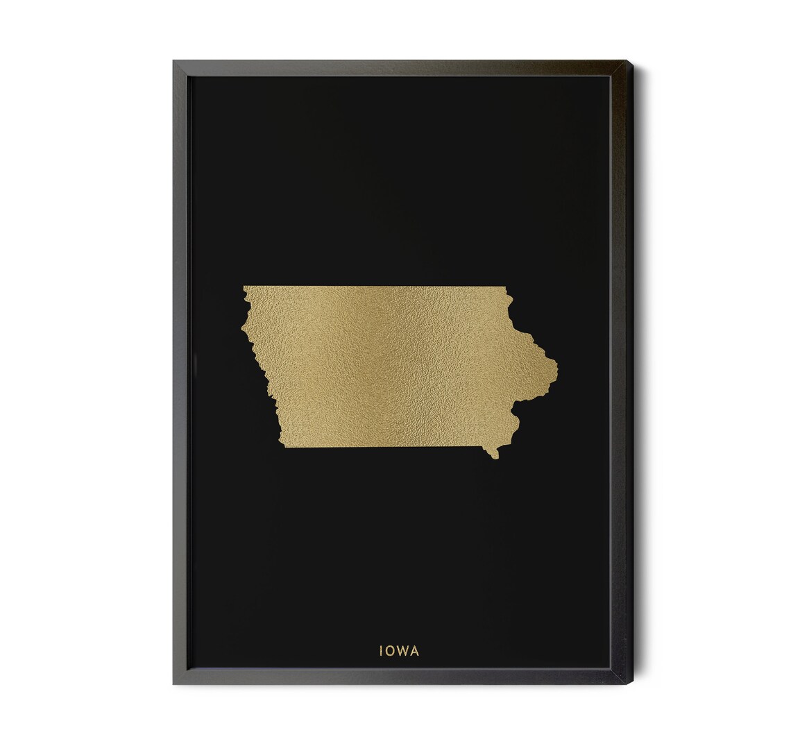 Iowa Map Black Gold Foil Texture Contemporary Modern Map - Etsy