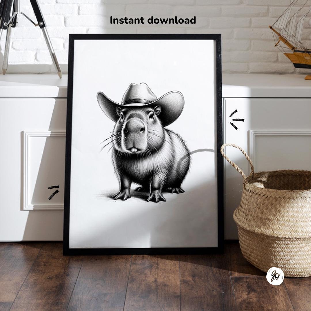 Cowboy Capybara Digital Print, Capybara Poster, Capybara Wall Art ...