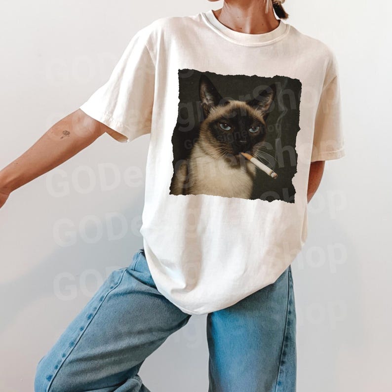 Funny Smoking Cat Meme Shirt, Siamese Cat Cigarette Tee, Cool Cat ...