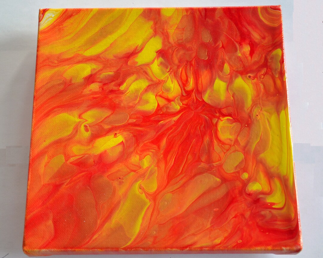 Painting, Minimalist Painting, Fluid Art Orange Explosion 8x8 Wall Art ...