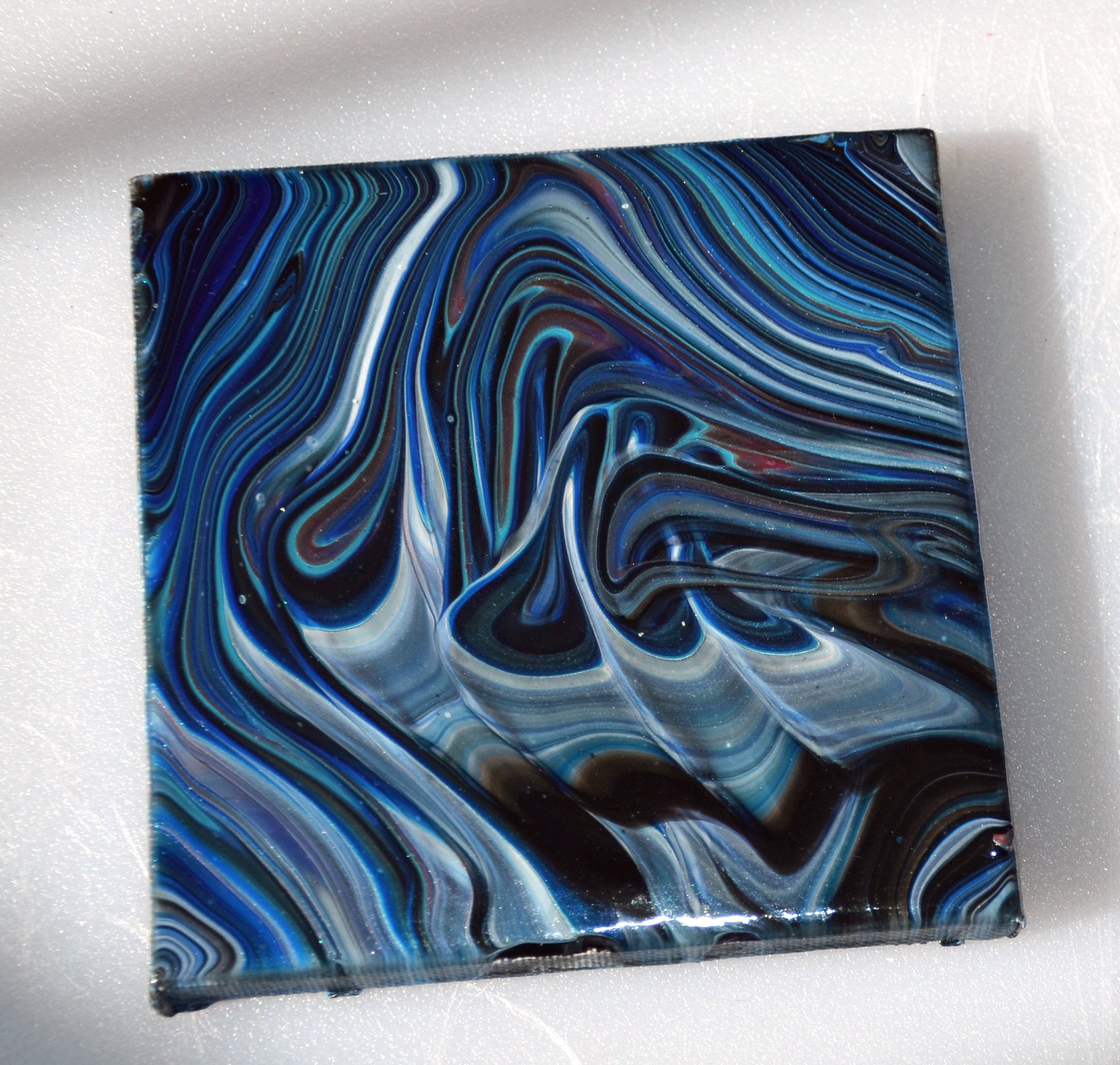 Acrylic Pour Mini Canvas Blue Flames - Etsy