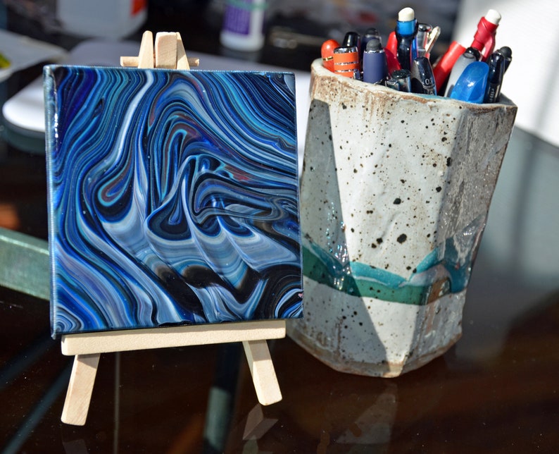Acrylic Pour Mini Canvas Blue Flames - Etsy
