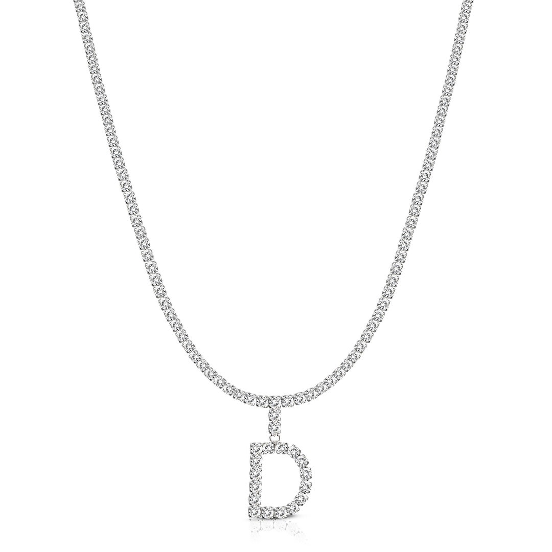Personalized Initial Diamond Letter Pendant Necklace and Tennis Chain ...