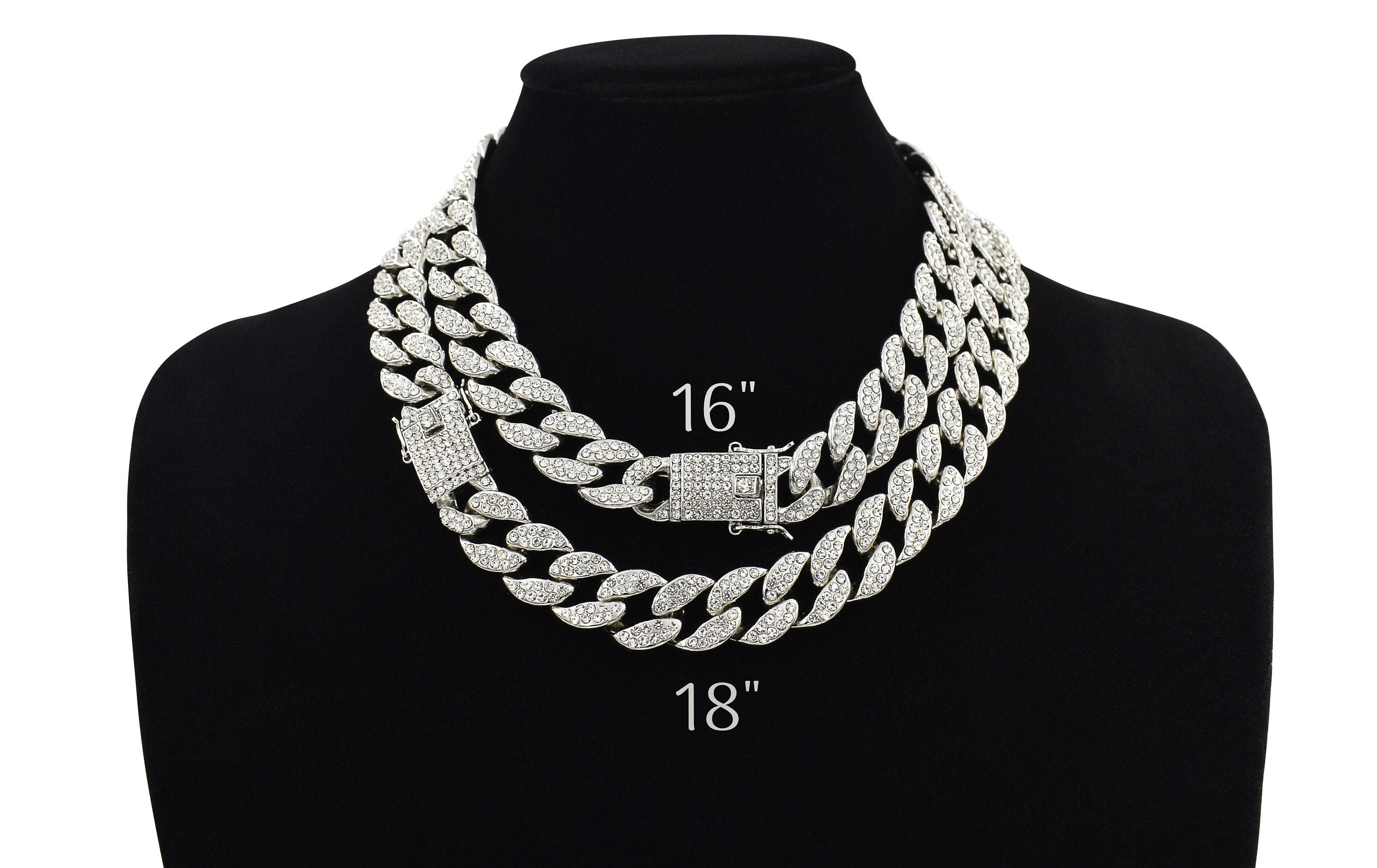 Two Cuban Link Chain Iced Out 15MM 18k Silver Plated Simulated - Etsy
