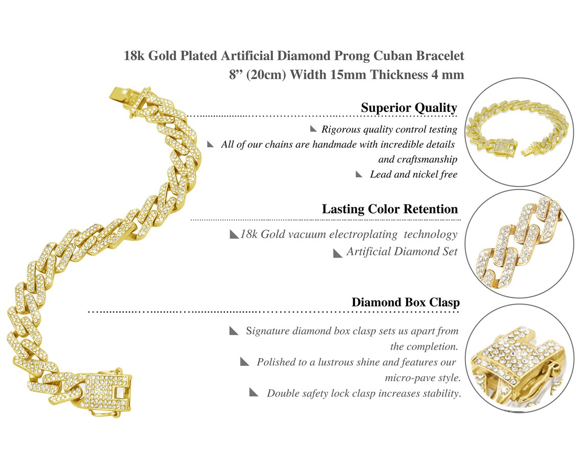 Cuban Link Chain Iced Out 15MM 18k Gold Plated Simulated - Etsy