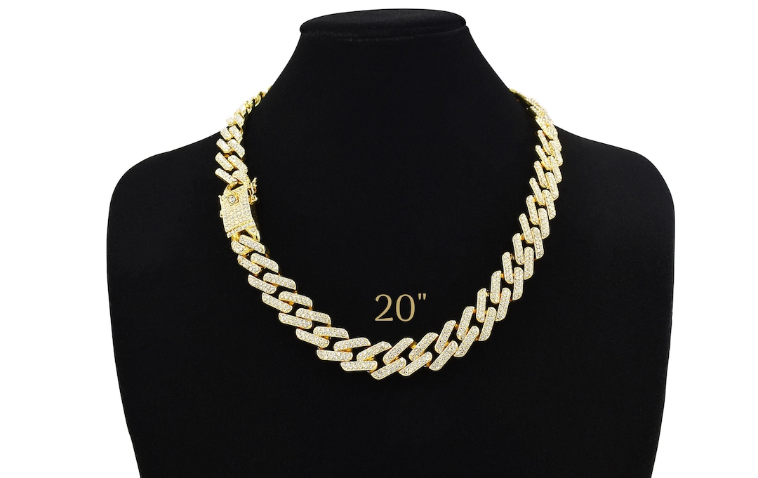 Iced Out Cuban Link Chain: 18k Gold Tone, Simulated Diamond CZ Pave - Etsy