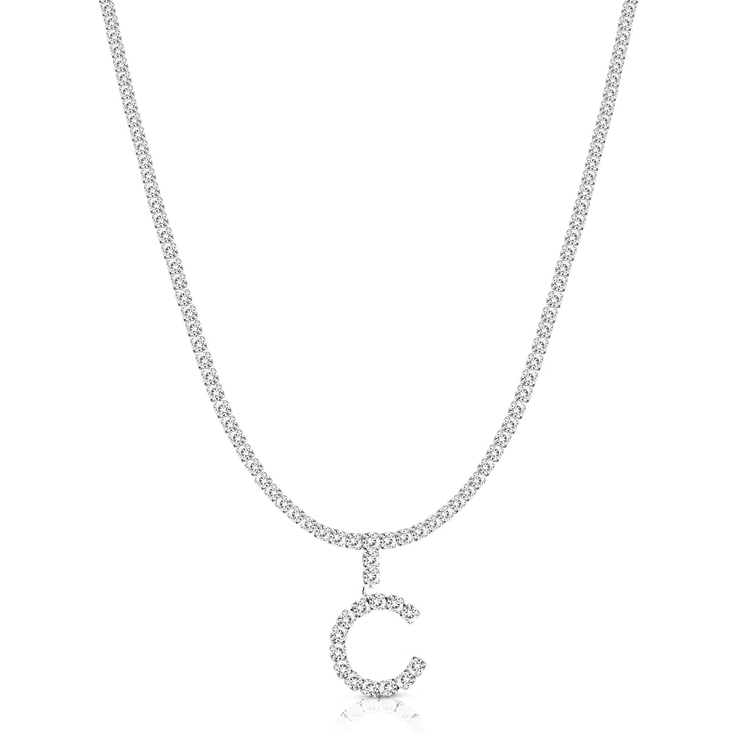 Personalized Initial Diamond Letter Pendant Necklace and Tennis Chain ...