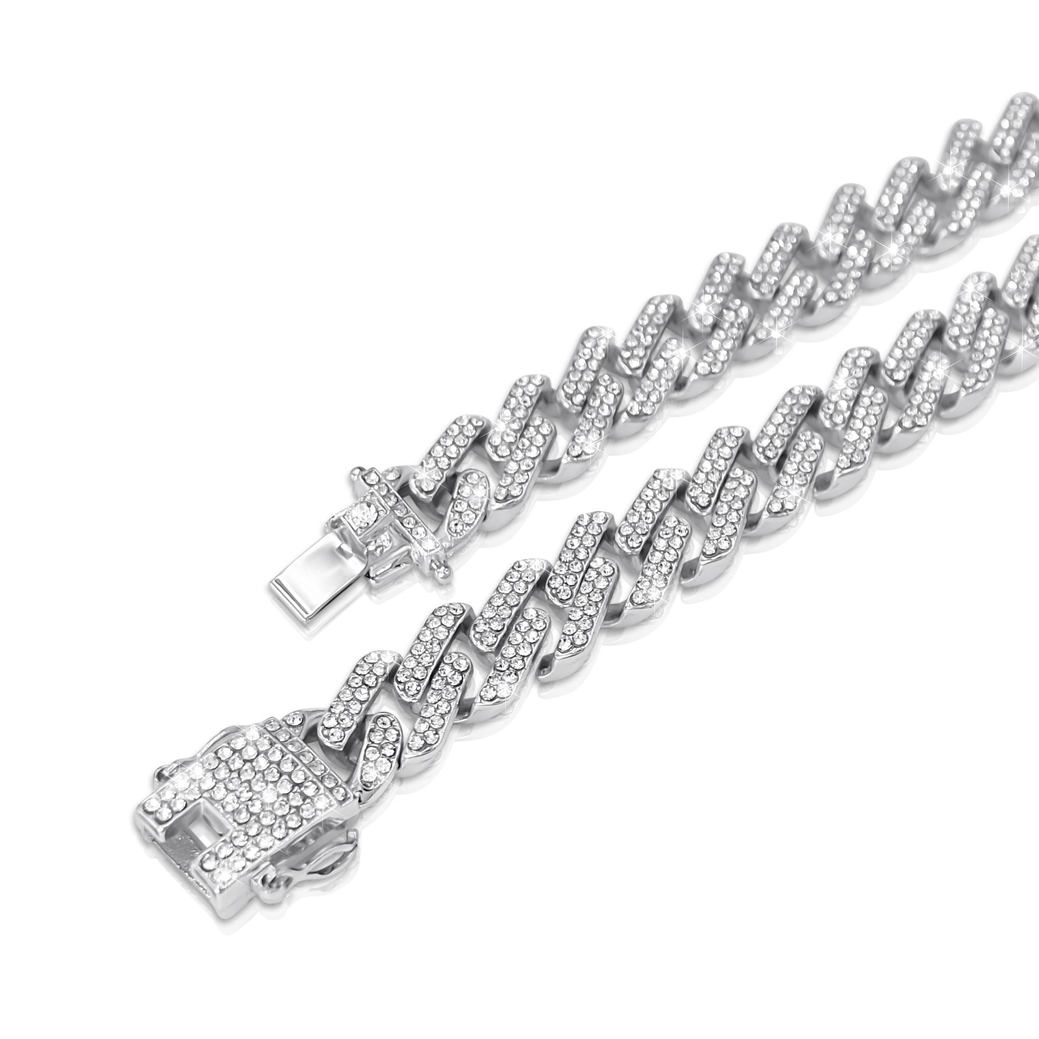 Cuban Link Chain 18k Silver One Plated Simulated Diamond CZ - Etsy