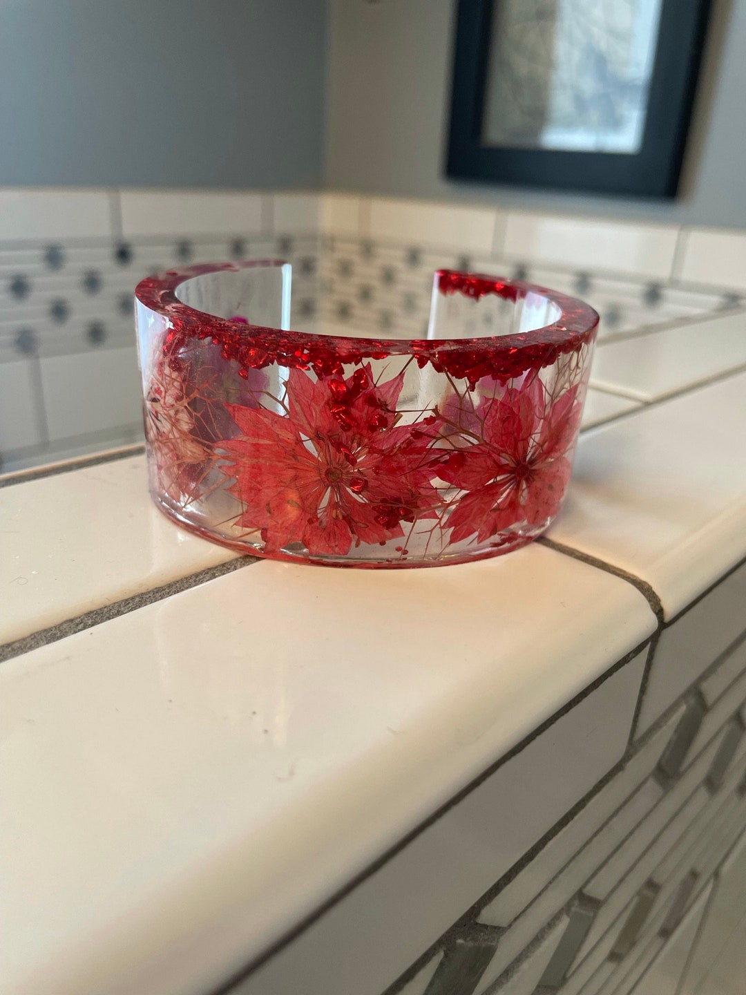 Resin Cuff Bracelet With Dried Flowers - Size L - Etsy