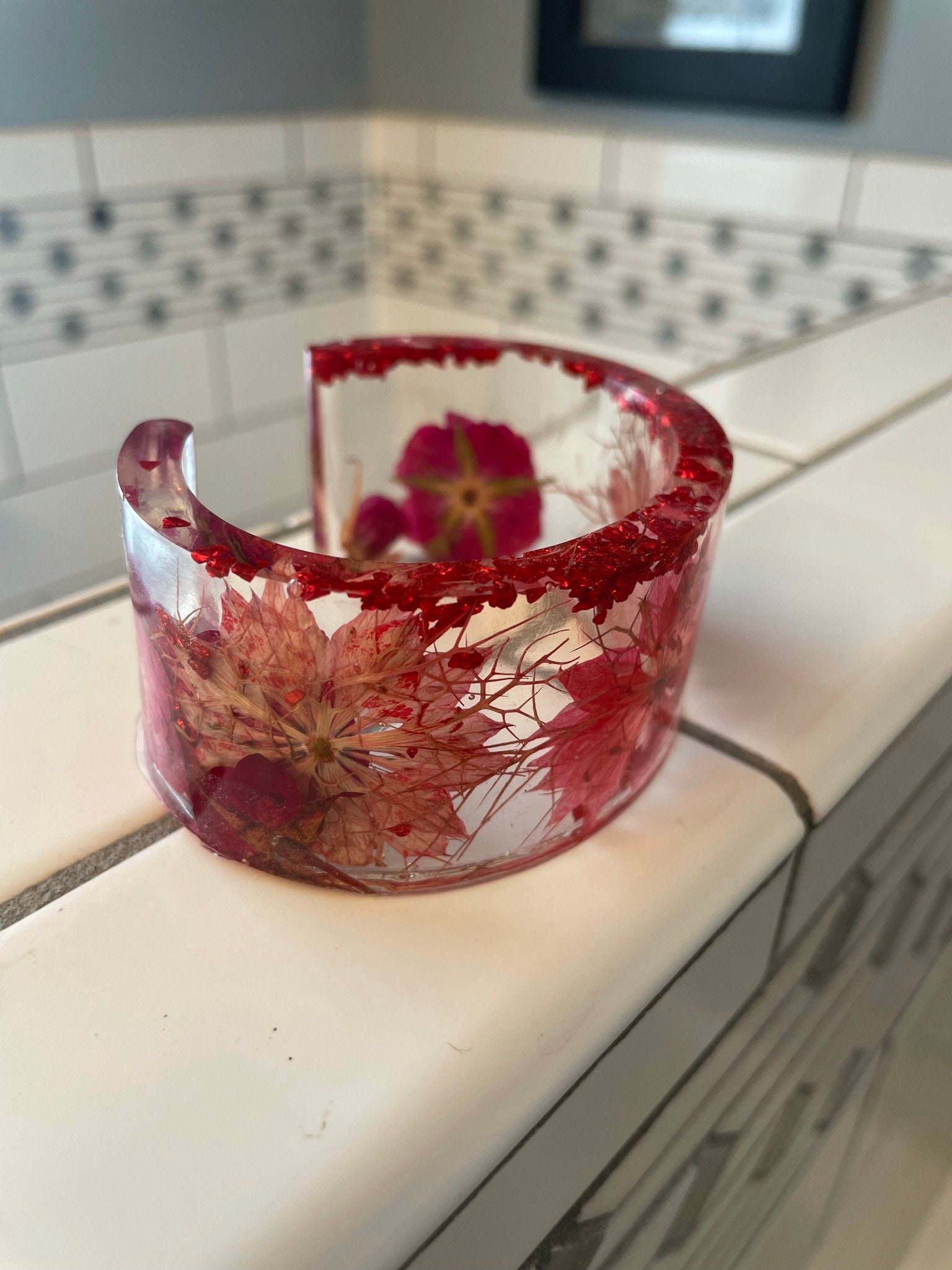 Resin Cuff Bracelet With Dried Flowers - Size L - Etsy