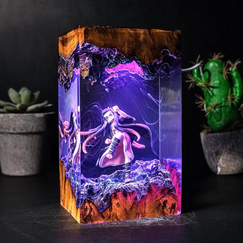 Nezuko Kamado Resin Lamp, Demon Slayer Anime Decor, Handmade Night ...