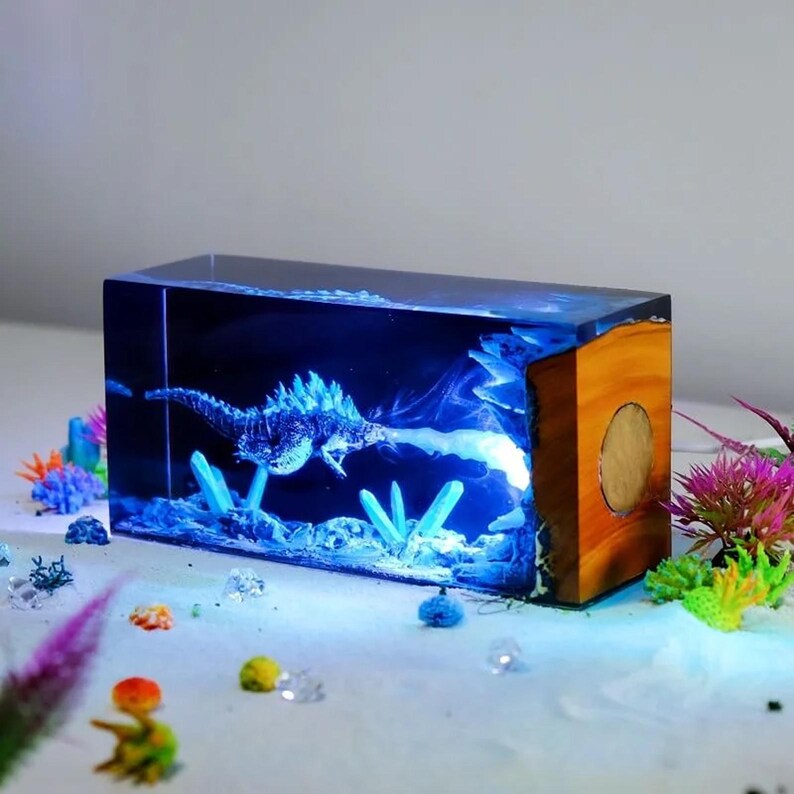 Godzilla Resin Art Diorama | Atomic Breath LED Lamp | Handmade Kaiju ...