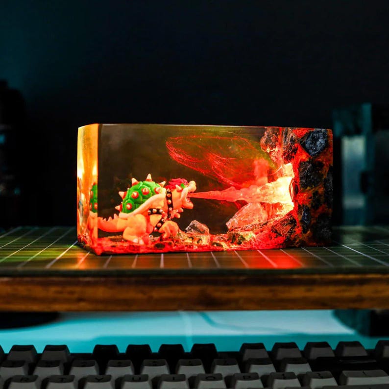 Super Mario Bowser Fire Breath Game Epoxy Resin Lamp, Gift for Kid ...