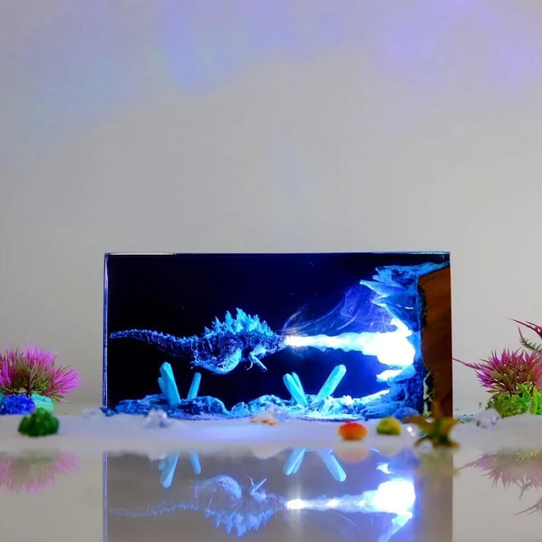Godzilla Resin Art Diorama | Atomic Breath LED Lamp | Handmade Kaiju ...
