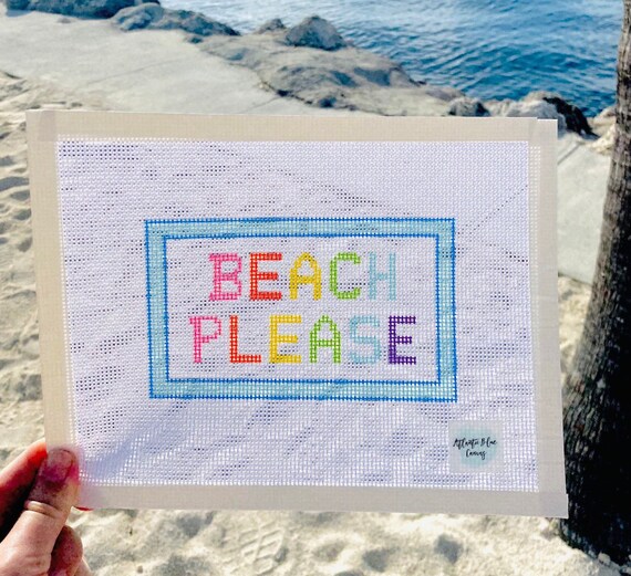 Beach Please Colorful Rainbow Sign Needlepoint Canvas | Etsy