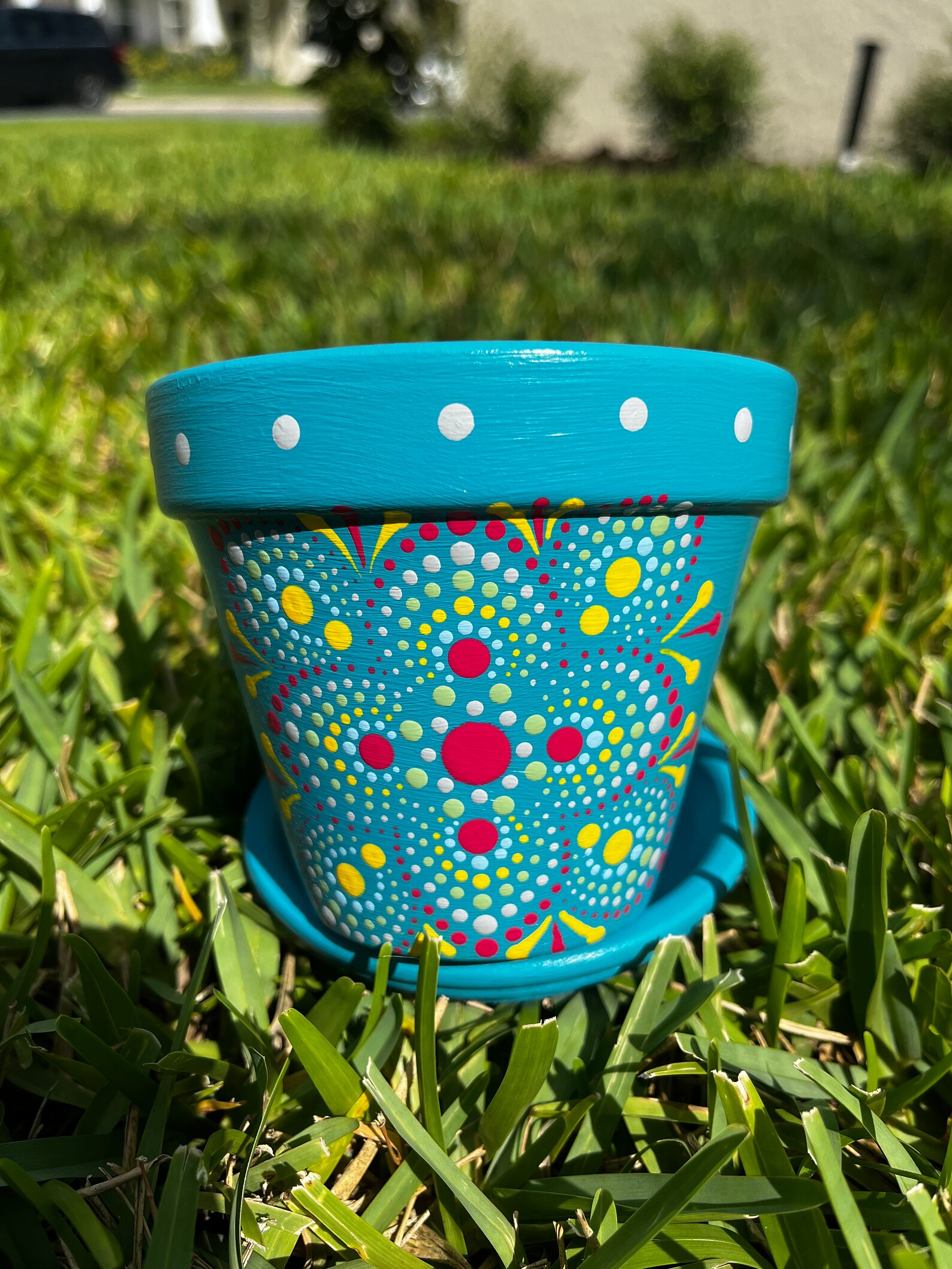 Hand Painted Flower Pot Pointillism Technique Mandala Art - Etsy