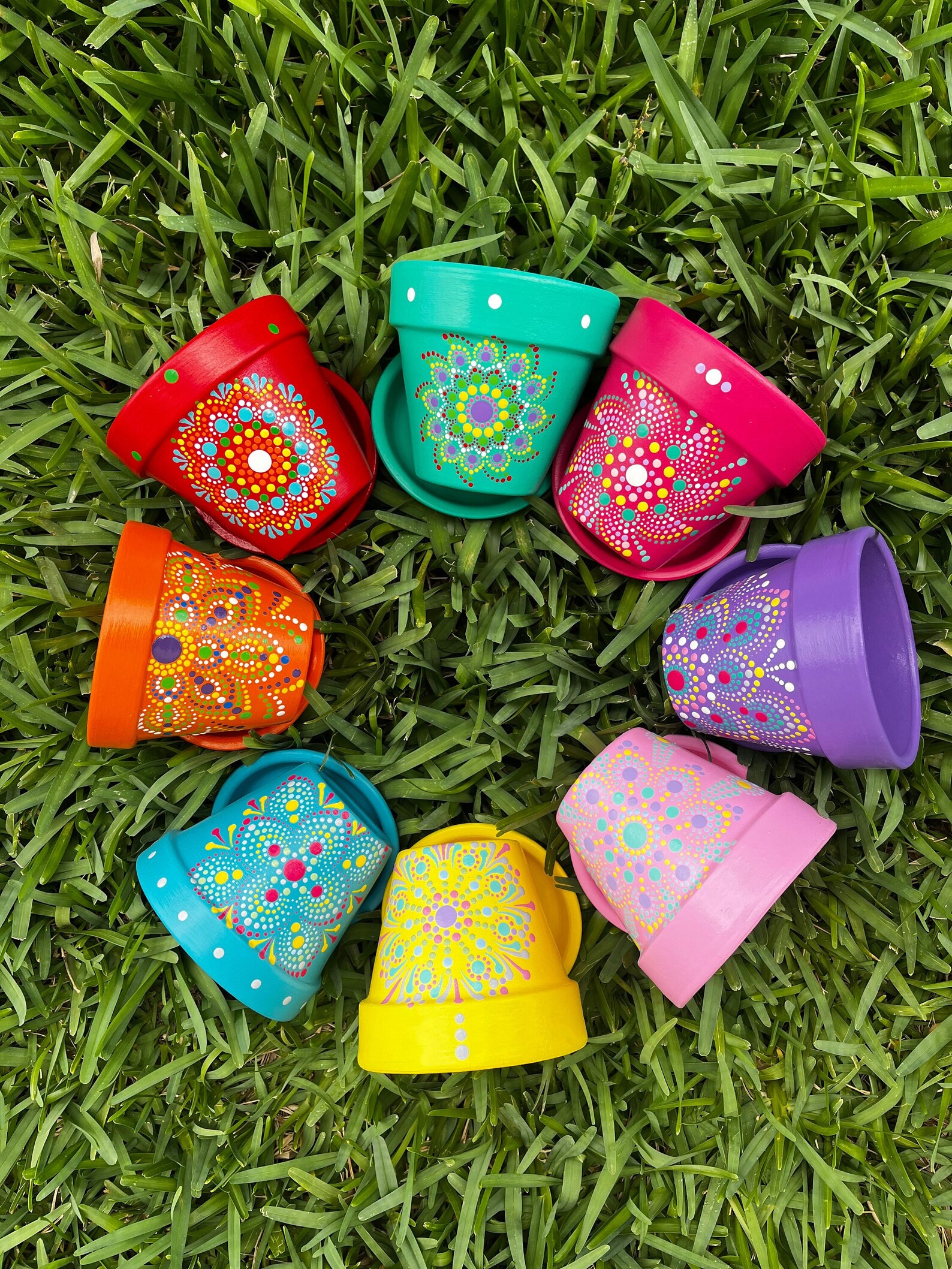 Hand Painted Flower Pot, Pointillism Technique, Mandala Art, Planters ...