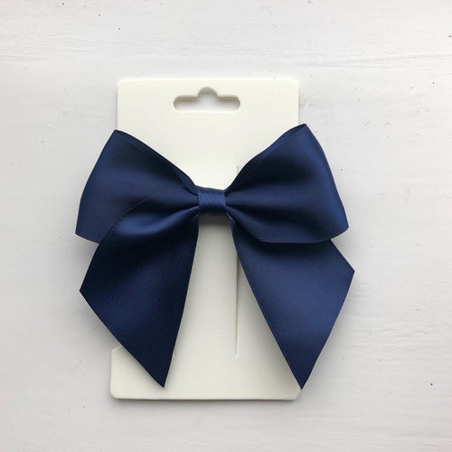 Navy Blue Velvet Ribbon Bow Hair Clip Classic Navy Blue - Etsy