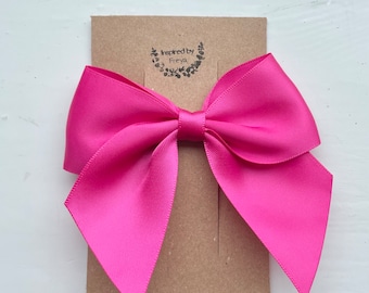 Hot Pink Hair Bow, Satin Hair Bow, Hair Bow for Women, Hair Bow for ...
